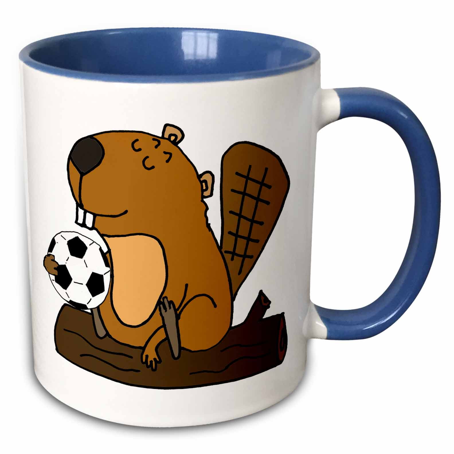 3drose, Cute Funny Beaver Playing Soccer or Football Cartoon, 15oz Two ...