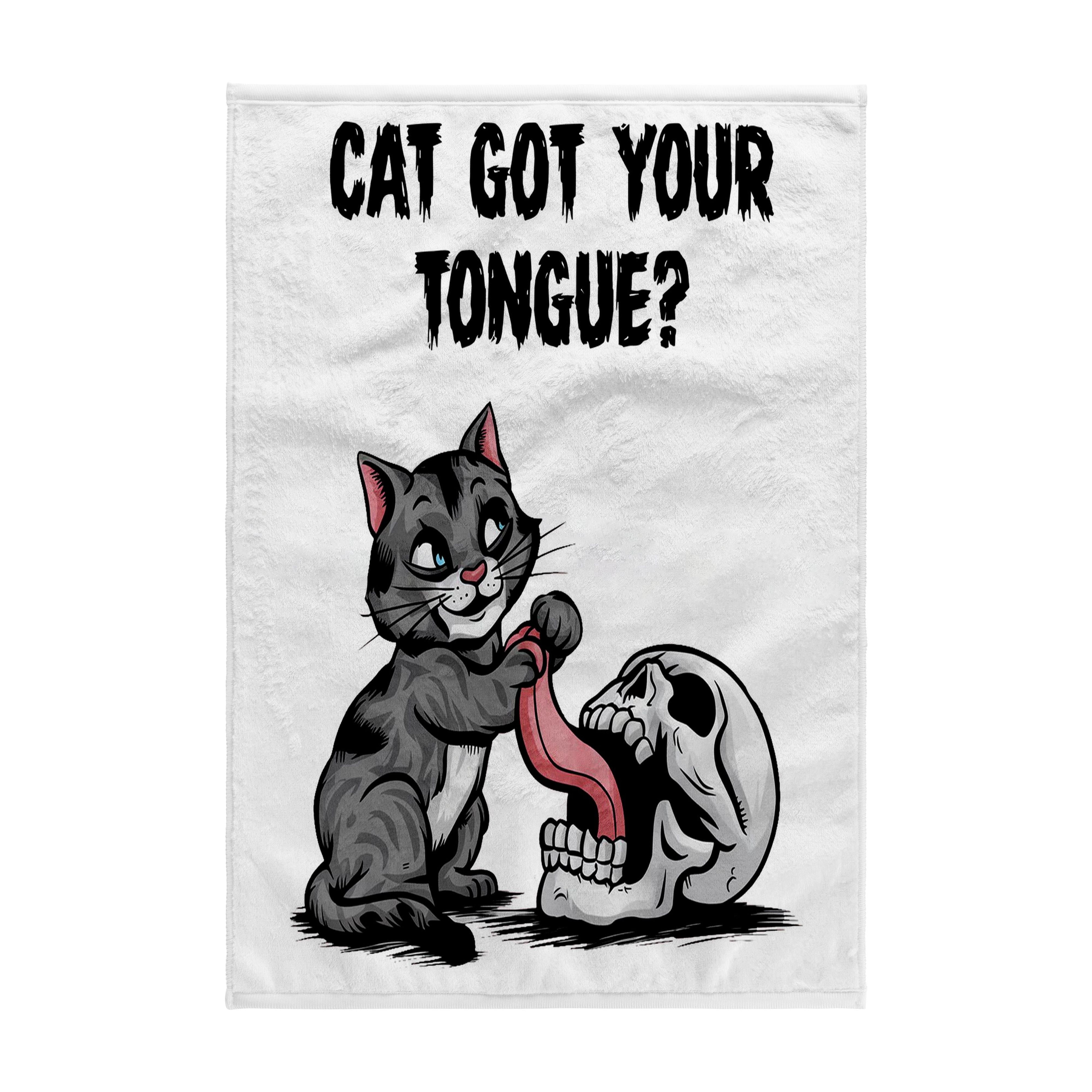 3dRose, Cute Funny Cat Got Your Tongue Pun with Cat holding Skull ...