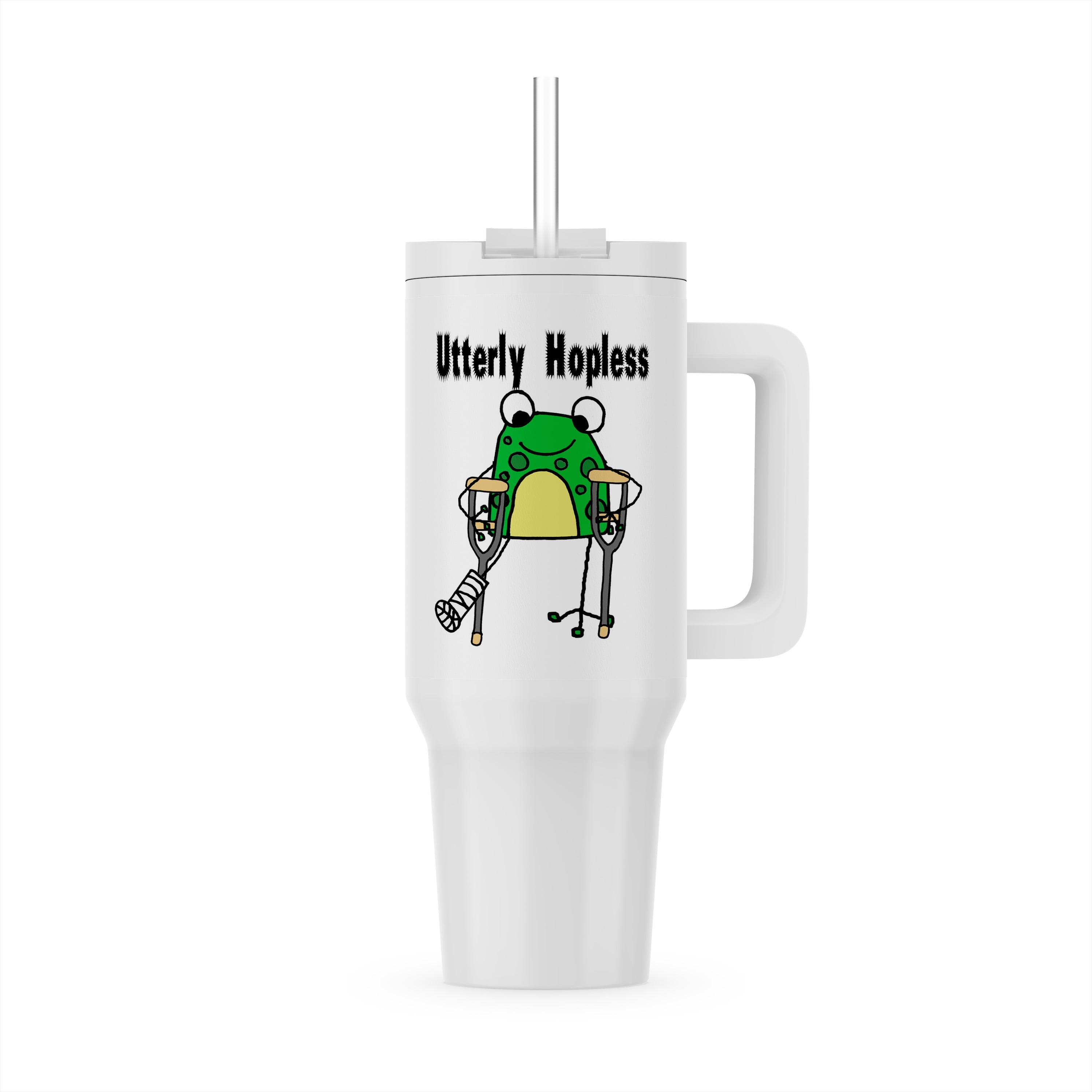 Cute Funny Green Frog On Crutches Utterly Hopless Pun Cartoon, 30oz ...