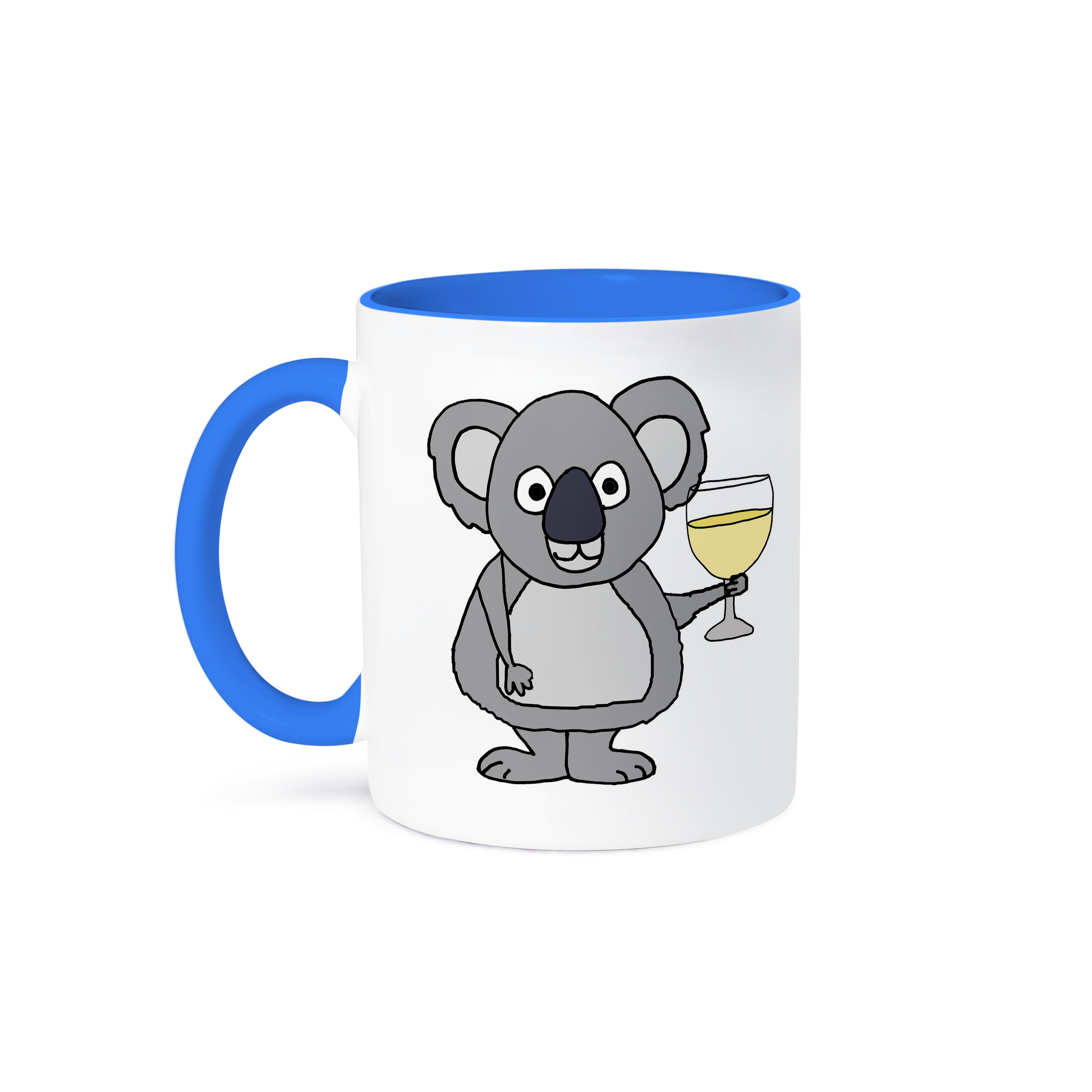 3dRose, Cute Funny Koala Bear Drinking Wine Cartoon, 15oz Two-Tone Blue ...