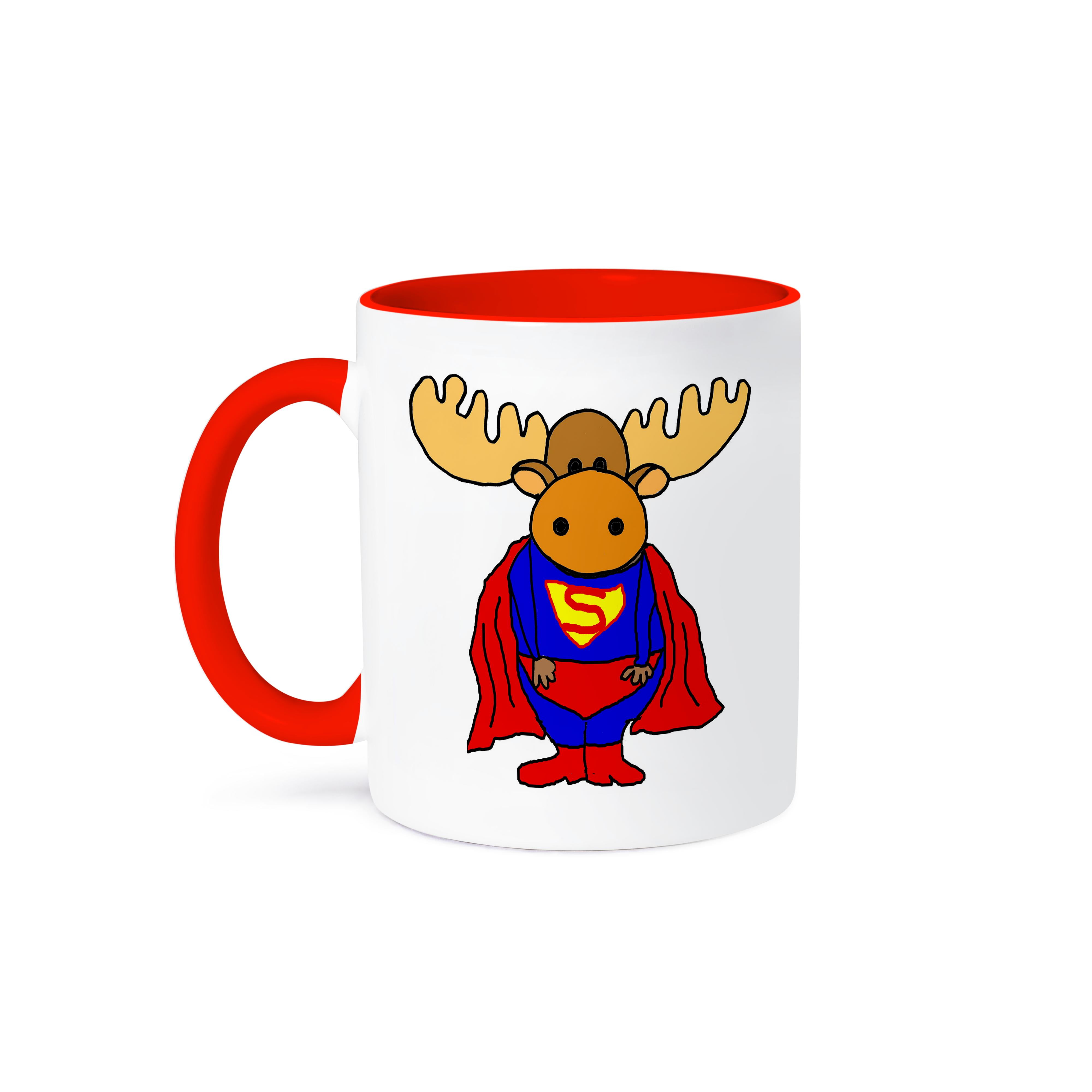 3dRose, Cute Funny Moose Superhero with Red Cape Cartoon, 15oz Two-Tone ...