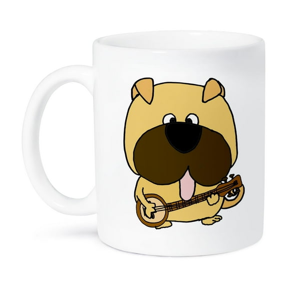3dRose, Cute Funny Pug Dog Playing Banjo Cartoon, 15oz Mug - Walmart.com