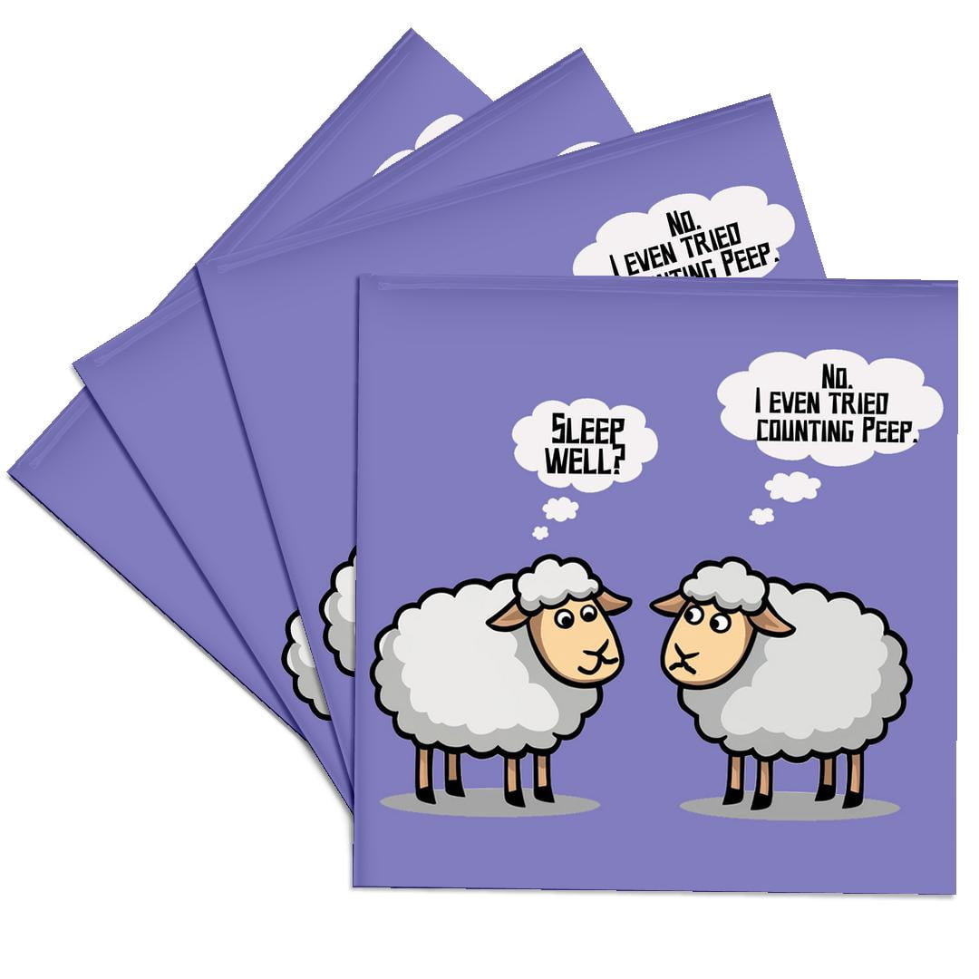 3drose, Cute Funny Sheep Counting Peep Pun with Sheep Talking, Set of 4 ...