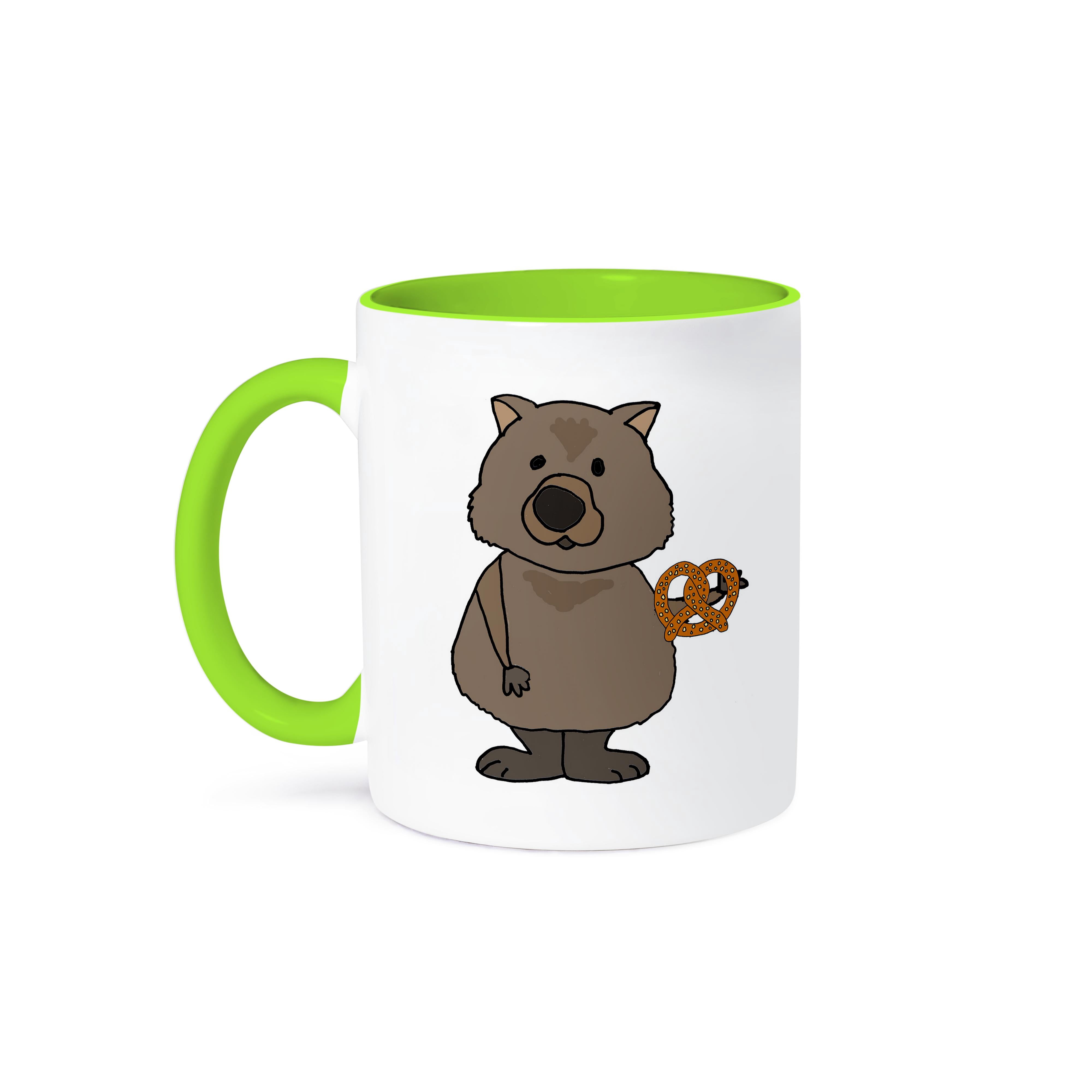 3dRose, Cute Funny Wombat eating Pretzel Cartoon, 15oz Two-Tone Green ...