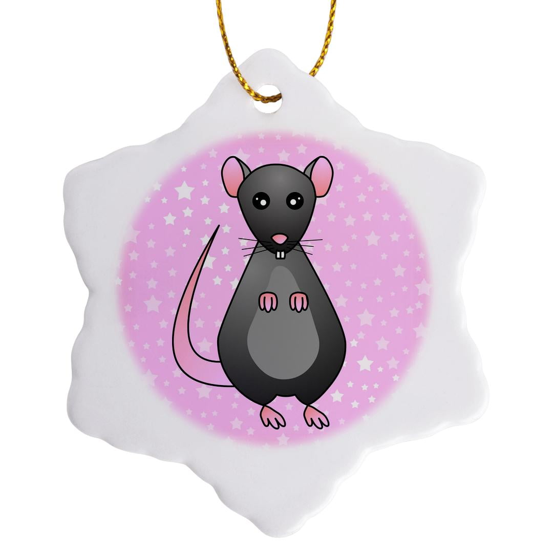 3dRose, Cute Grey Rat Pink Star Background, 3 inch Snowflake Porcelain ...