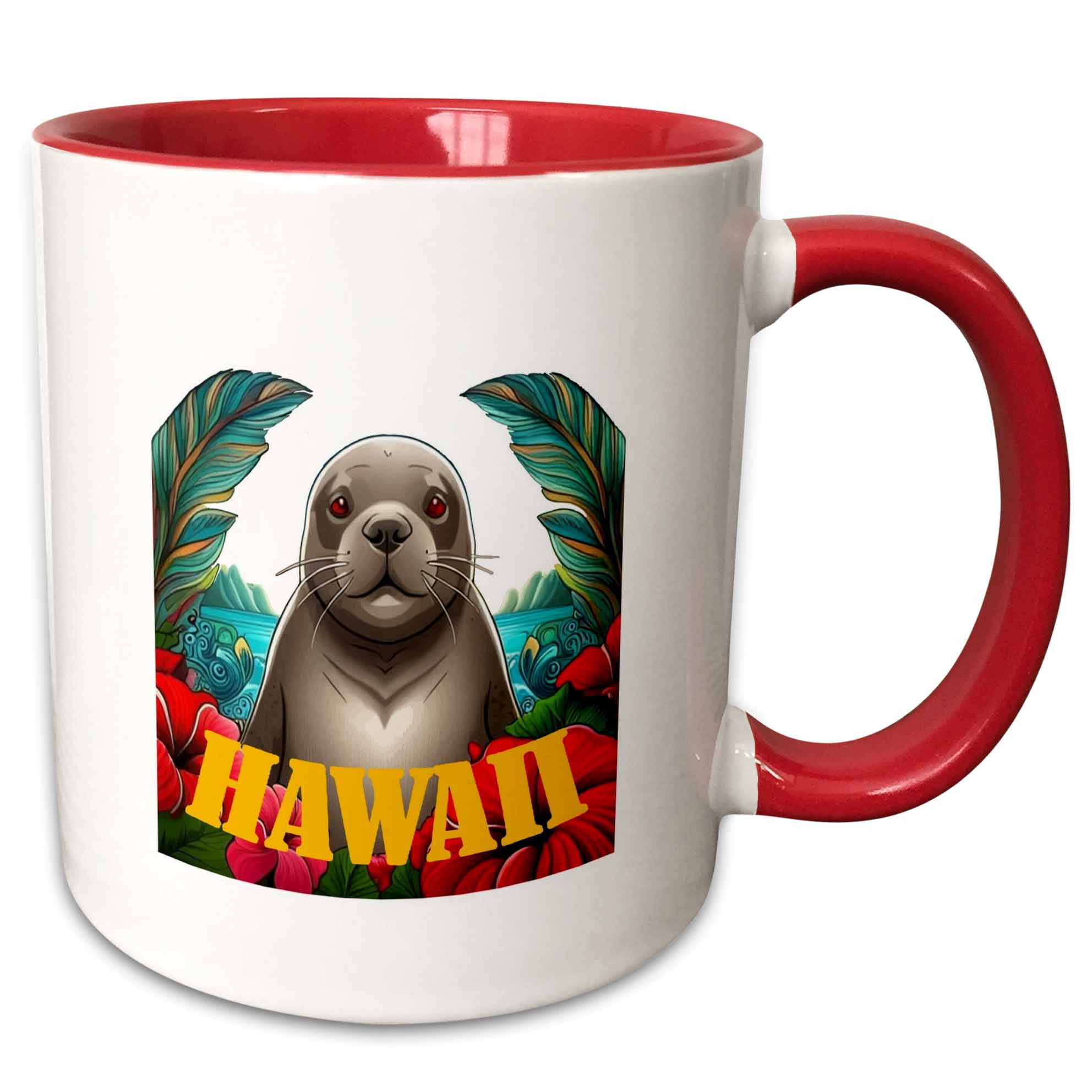 3drose, Cute Hawaiian Monk Seal, 11oz Two-tone Red Mug - Walmart.com