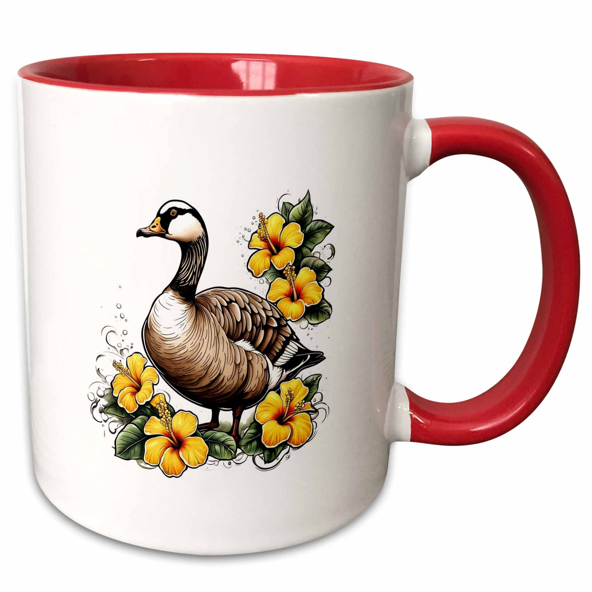 3drose, Cute Nene Hawaiian Goose with Yellow Hibiscus, 15oz Two-tone ...