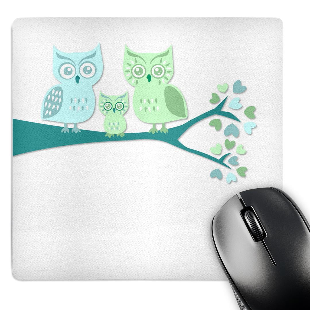 3dRose, Cute Owl Family with Baby Boy - Blue and Green, Mouse Pad ...