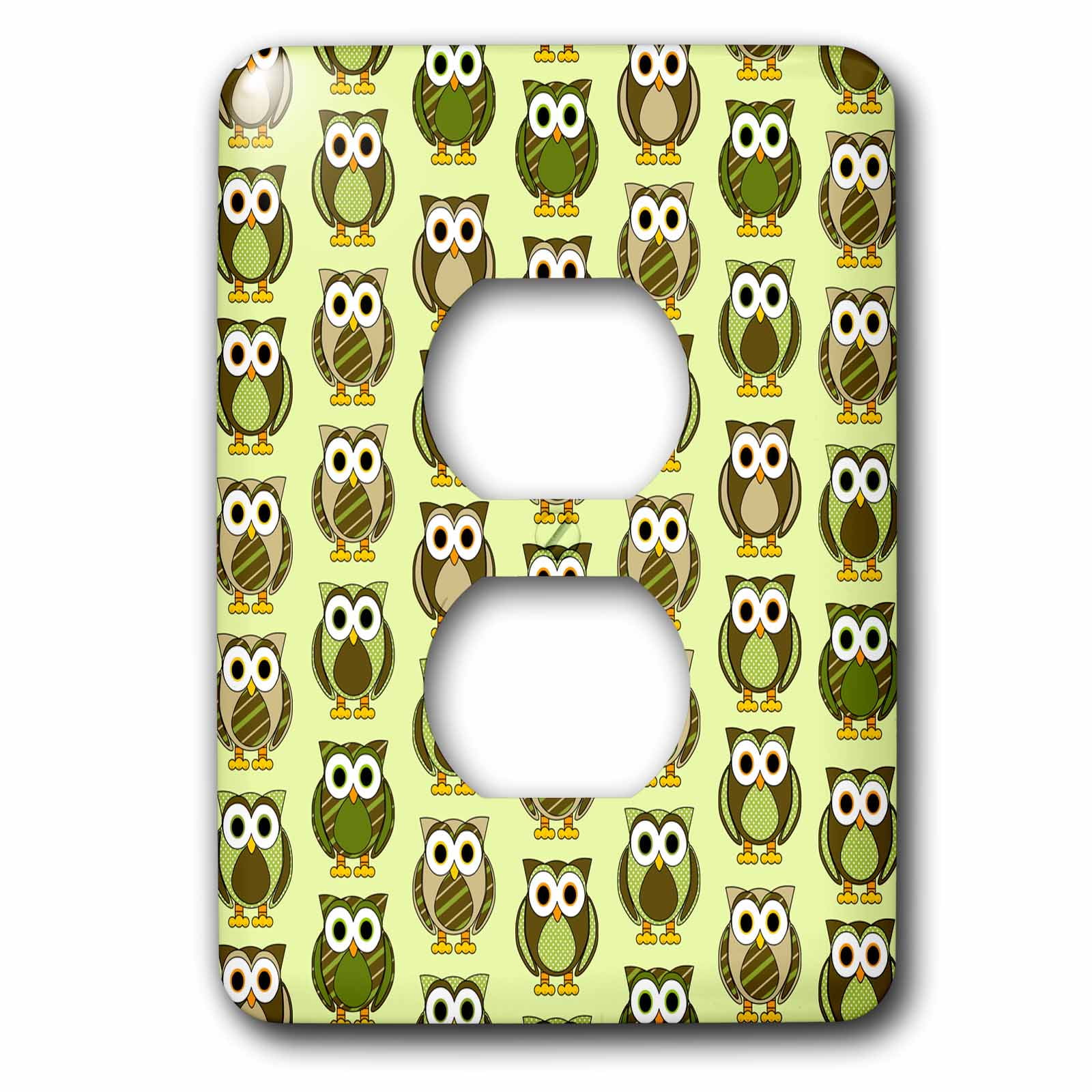 3dRose, Cute Owl Green Stripes and Dots Print, 2 plug outlet cover ...