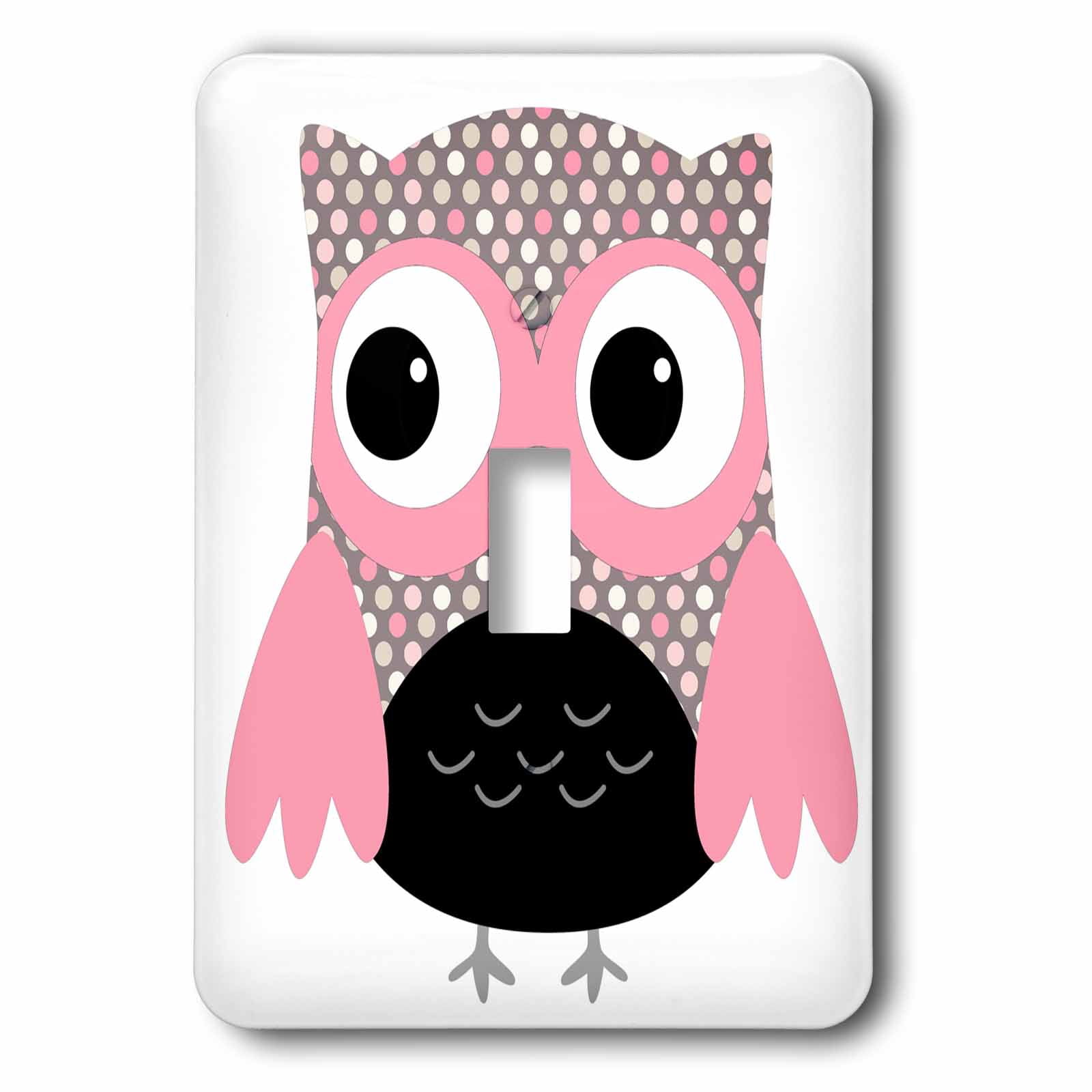 3dRose, Cute Pink on Black Polka Dots Owl, single toggle switch ...