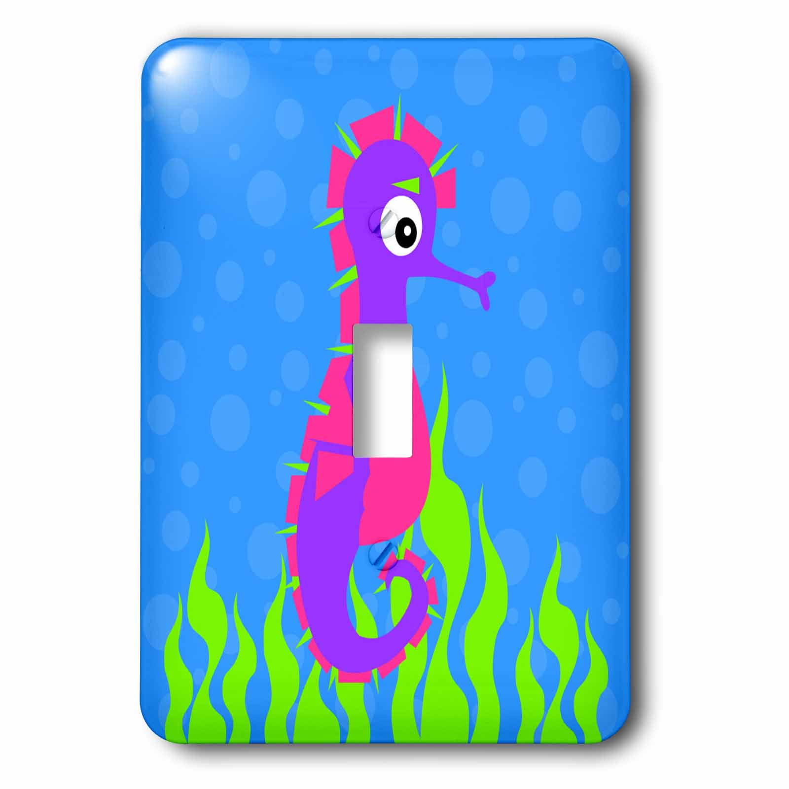 3dRose, Cute Purple Seahorse and Green Seaweed, single toggle switch ...