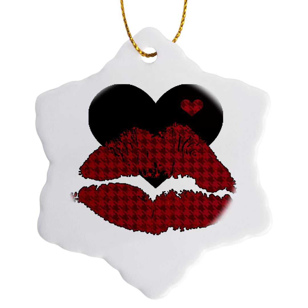 3drose, Cute Ruby Red Houndstooth Lips Against a Heart, 3 inch ...