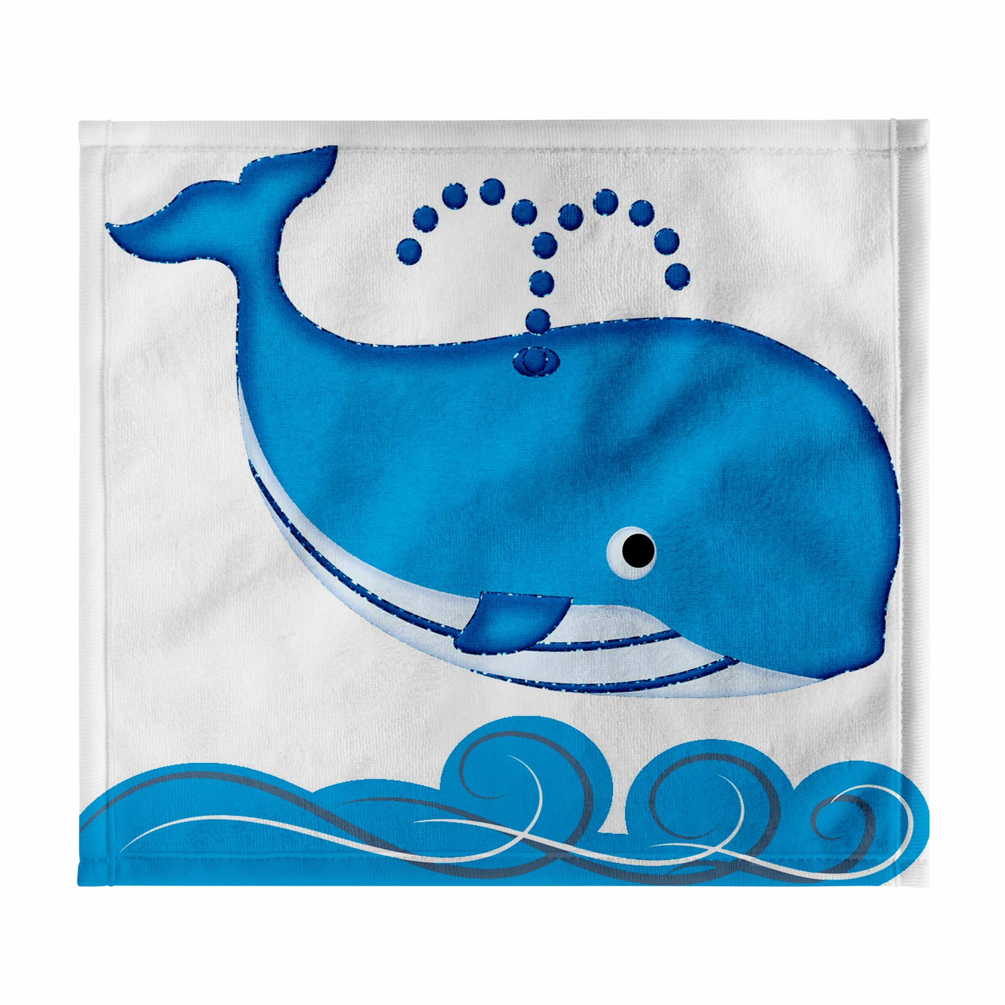 3dRose, Cute Spouting Blue Whale Over Ocean Waves Graphic, 11x12 Wash ...
