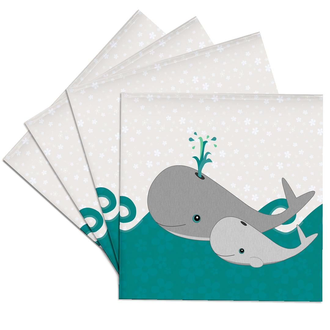 3dRose, Cute Whale and Baby on the Ocean , Set of 4 Ceramic Tile ...