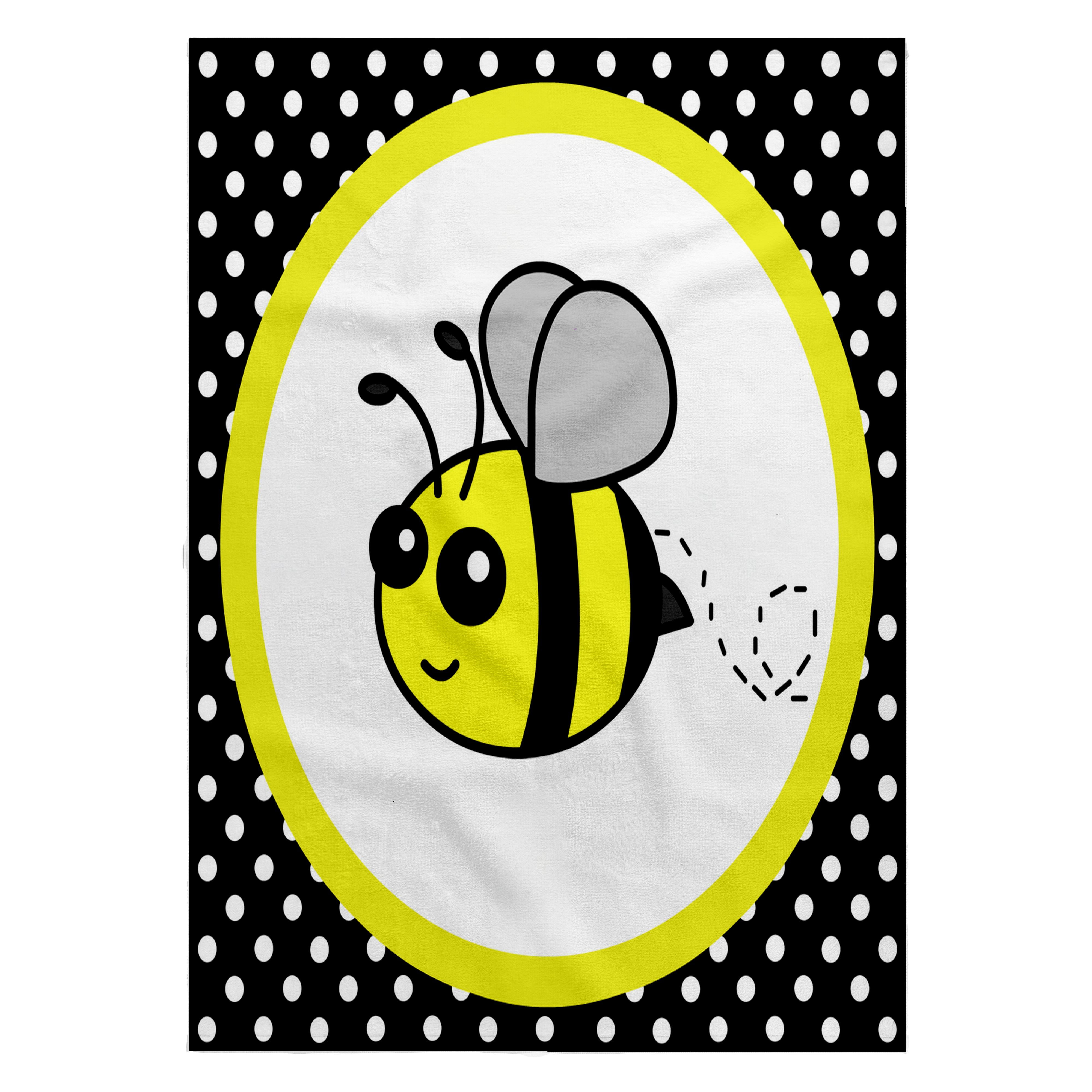 3dRose, Cute Yellow Bumble Bee on Black and White Polka Dots , 22x30 ...