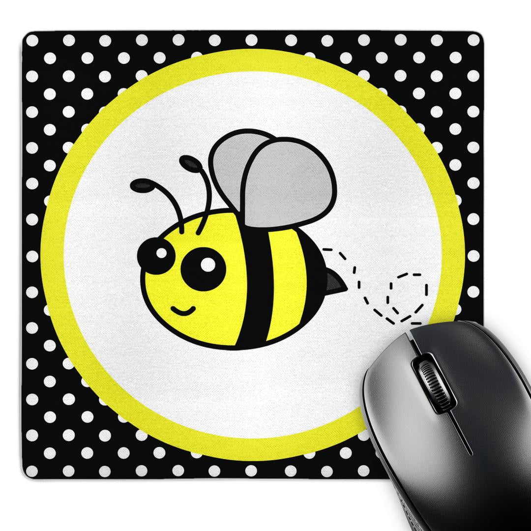 3dRose, Cute Yellow Bumble Bee on Black and White Polka Dots , MousePad ...