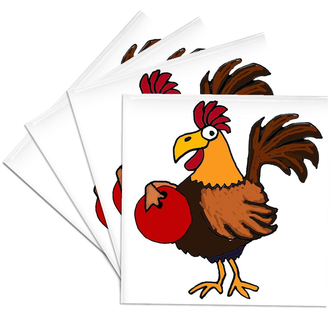 3drose, Cute Funny Rooster Chicken Bowling Cartoon, Set of 4 Ceramic ...