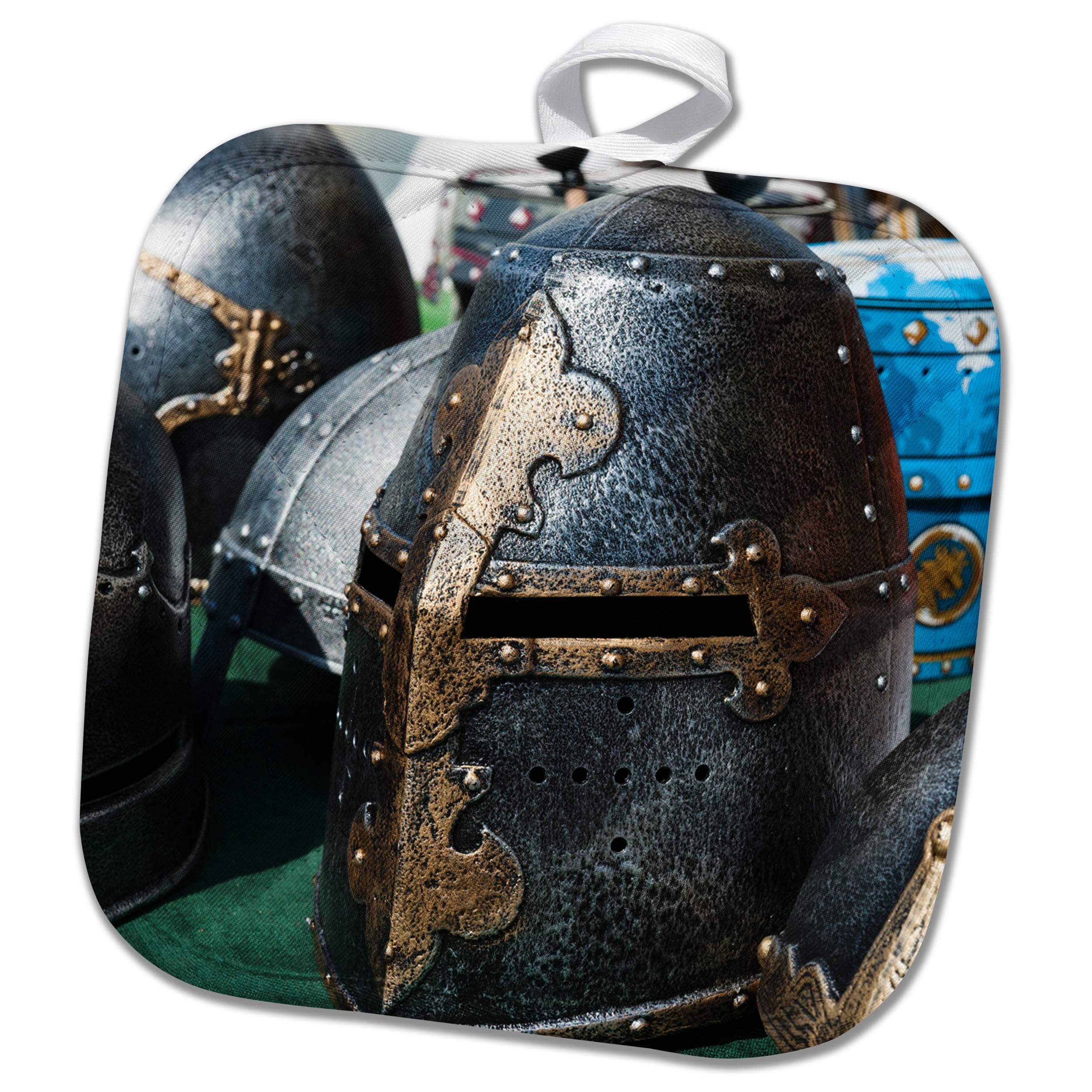3dRose, Decorated iron helmet of a medieval knight, 8x8 Potholder ...