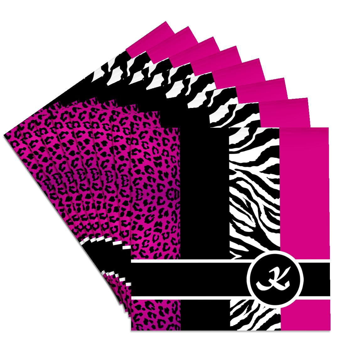 3dRose, Elegant Animal Print Monogram - Hot Pink K, Set of 8 Ceramic ...
