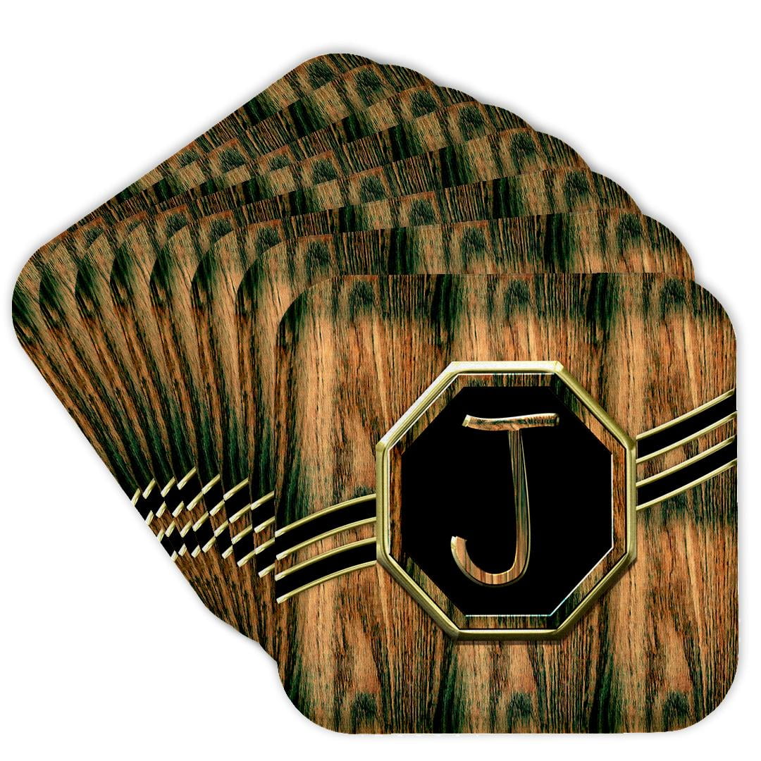 3dRose, Elegant Faux Gold and Wood Grain Monogram Letter J, Set of 8 ...