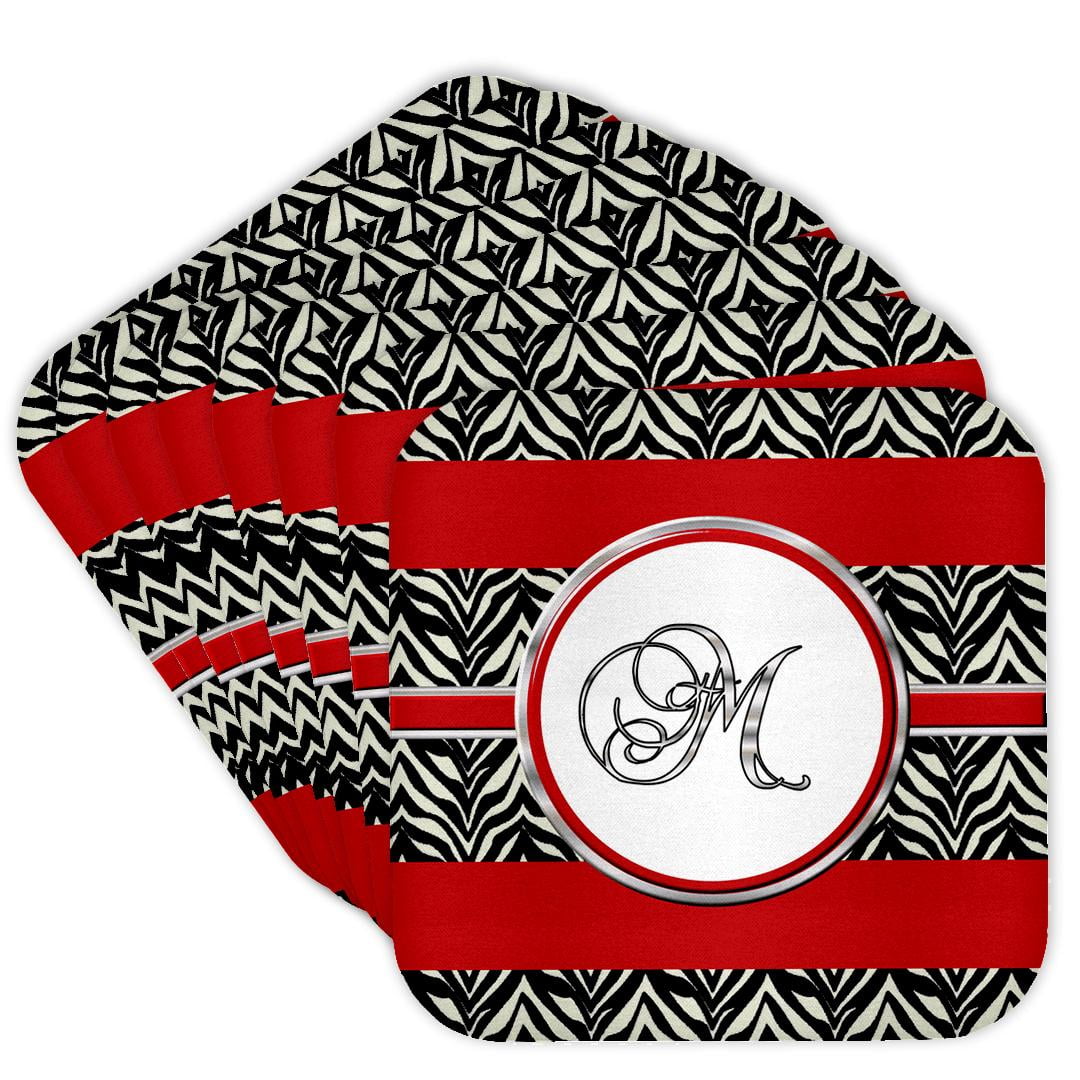 3drose, Elegant Red Black Zebra Animal Print Monogram Letter M, Set of ...