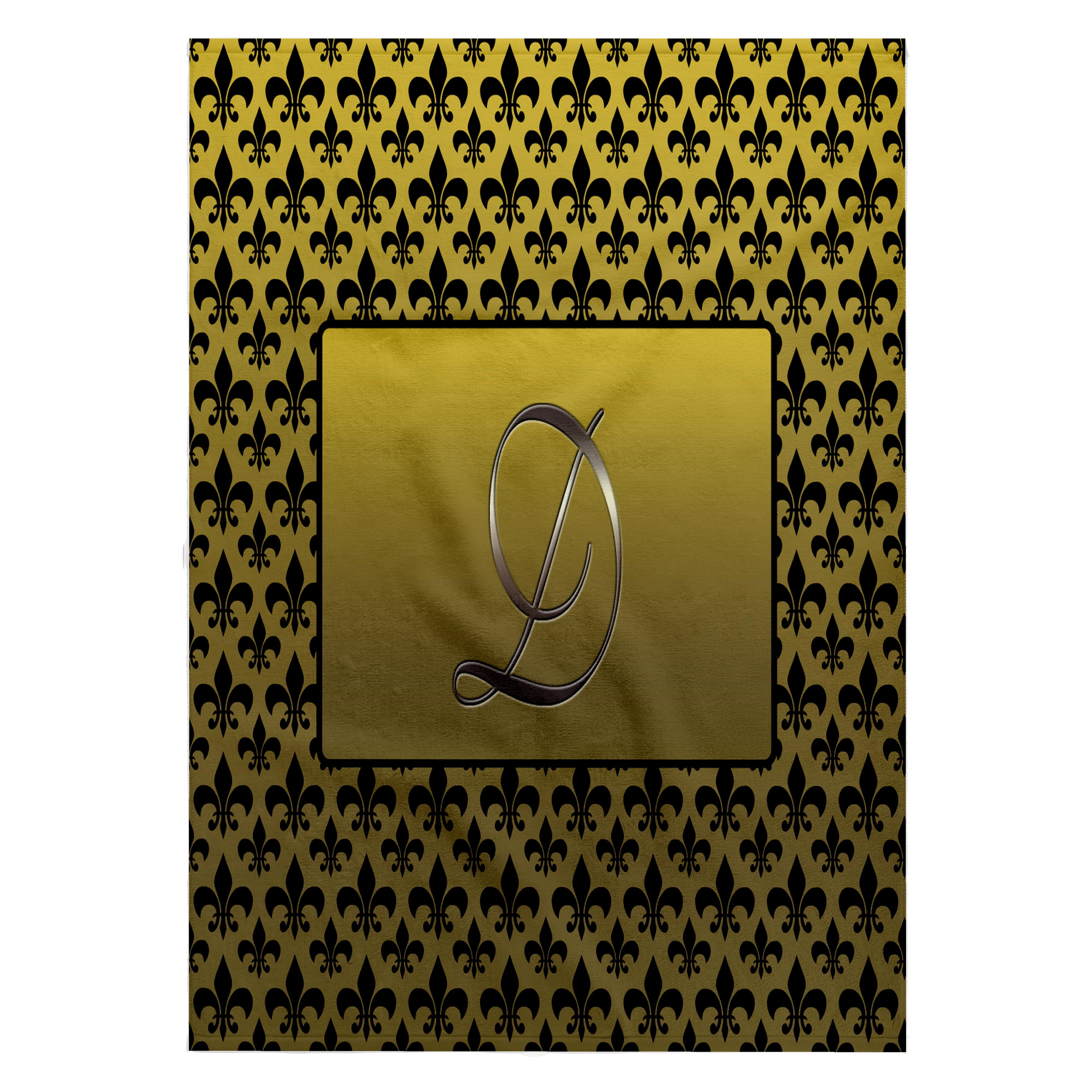3dRose, Elegant letter D embossed in gold frame over a black fleur-de ...