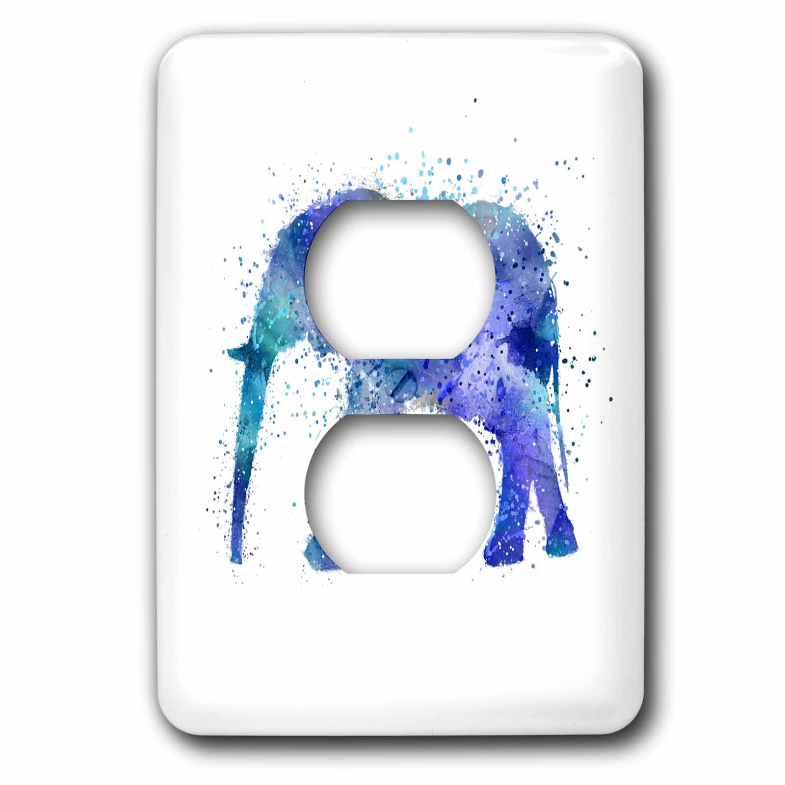 3dRose, Elephant Watercolor Painting In Shades Of Blue, 2 plug outlet ...