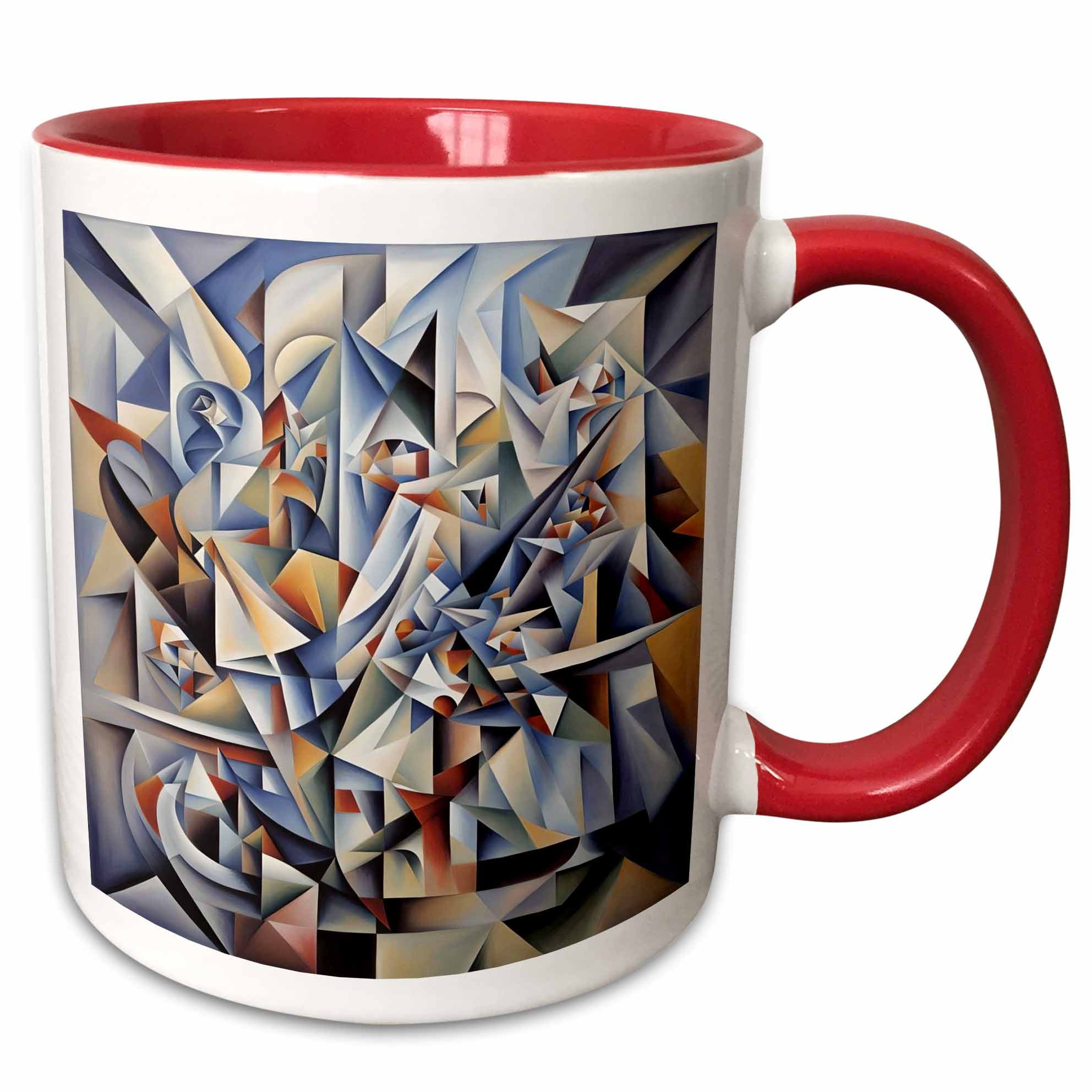 3drose, Euclidean Abstract Cubism in Blue Tones 2, 11oz Two-tone Red Mug - Walmart.com
