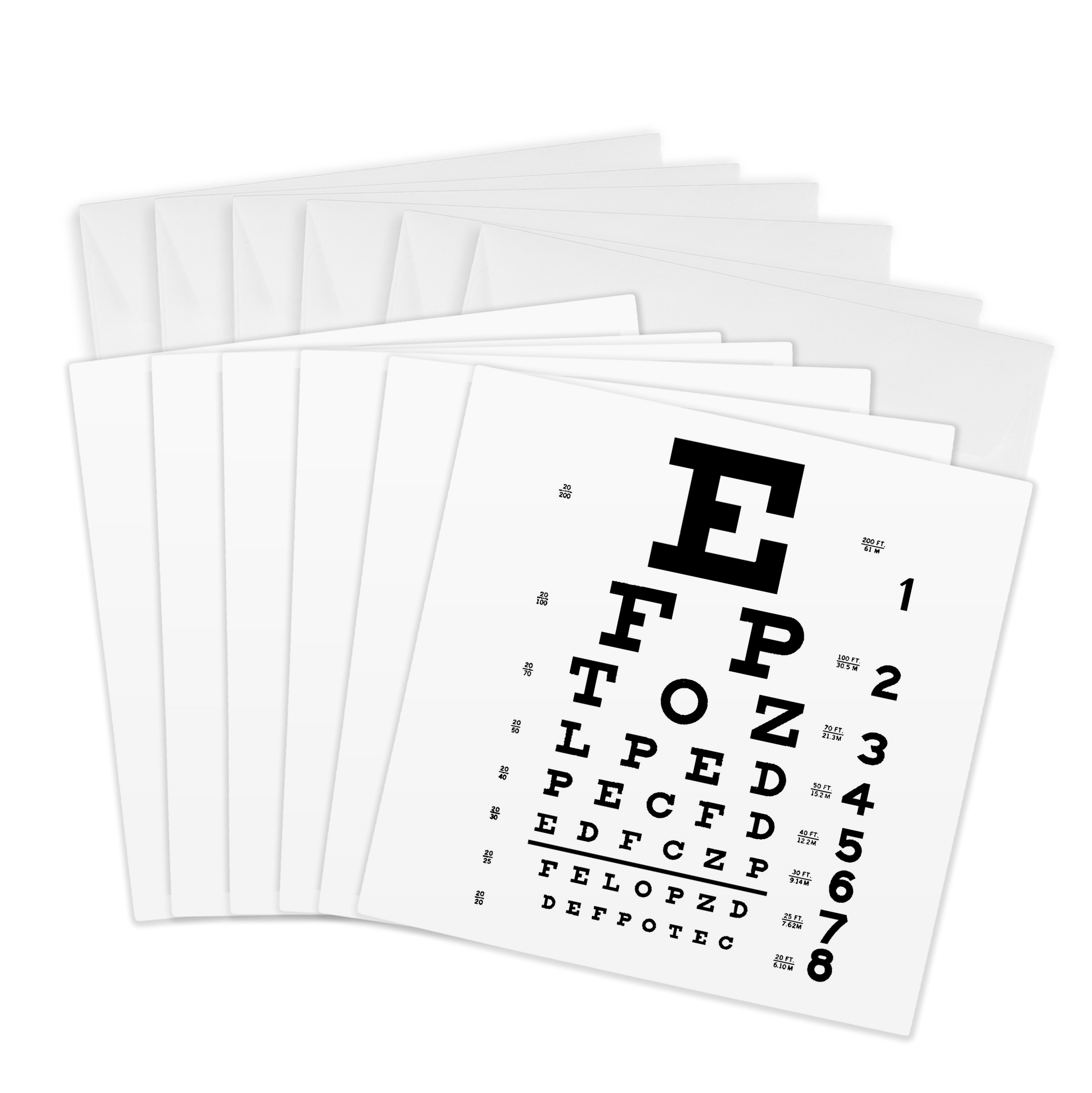 3dRose, Eye Chart alphabet in black, 6 Greeting Cards with envelopes ...