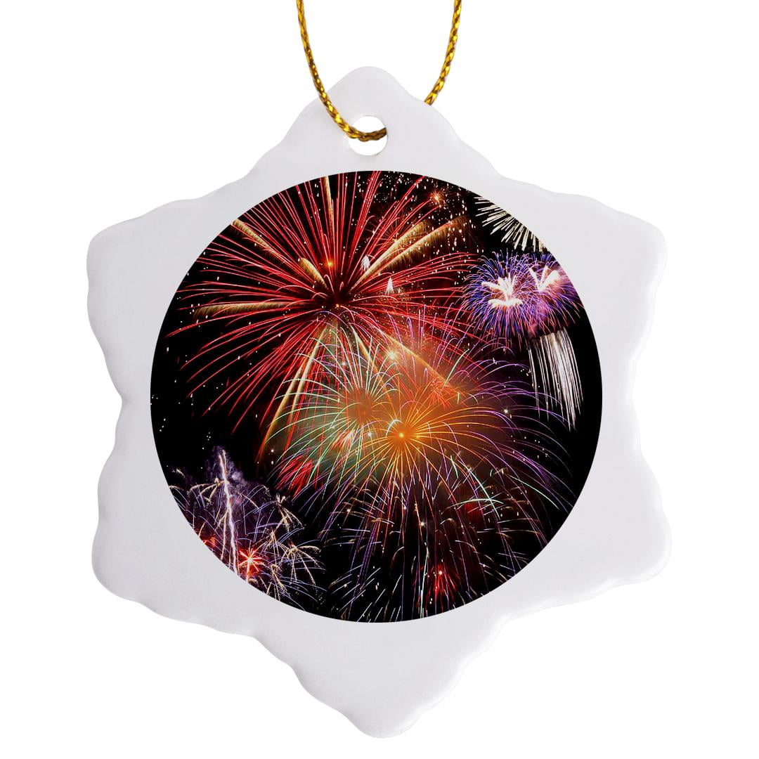 3dRose, Fireworks Display, 3 inch Snowflake Porcelain Ornament ...