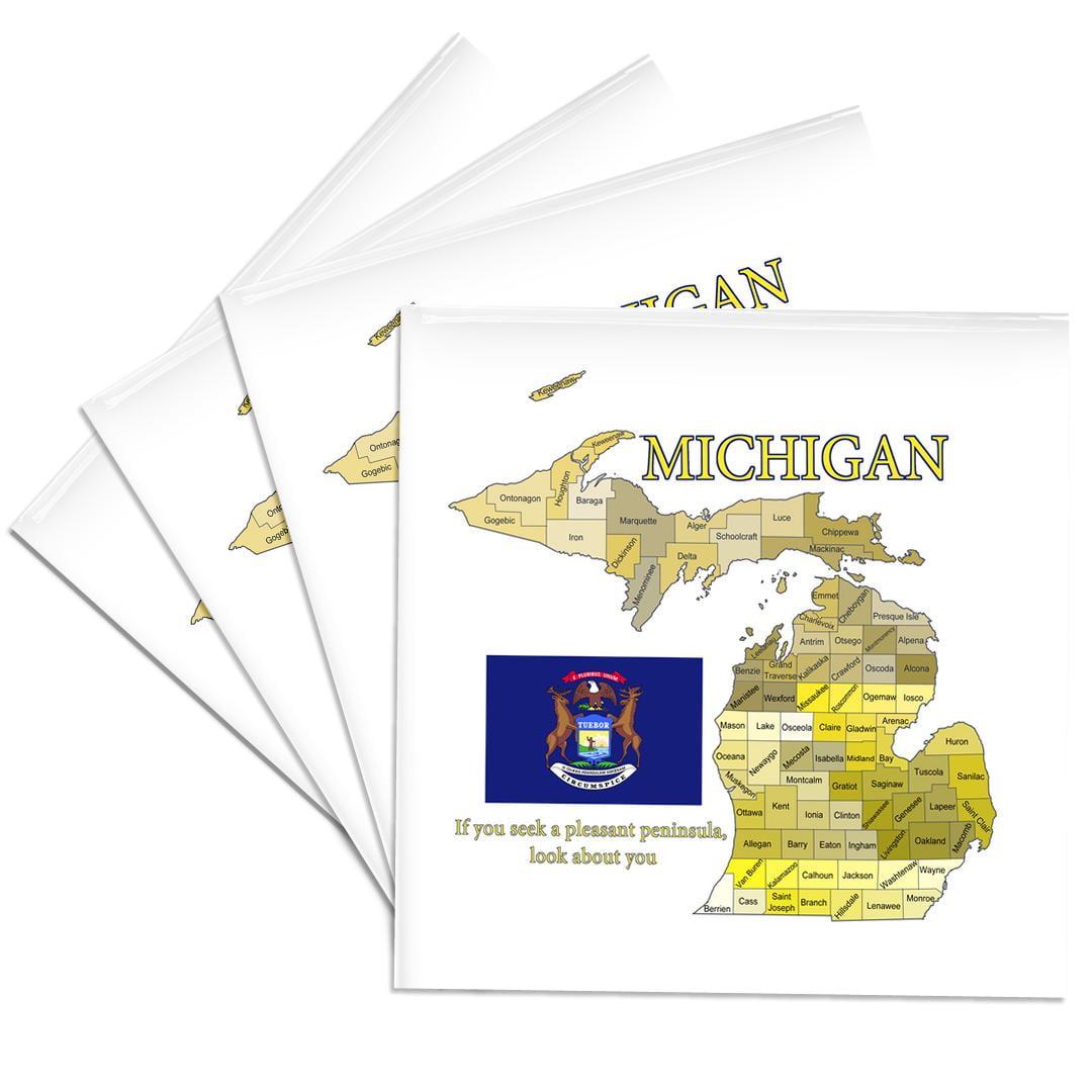 3dRose, Flag, Map and motto of Michigan with all counties labeled, Set ...