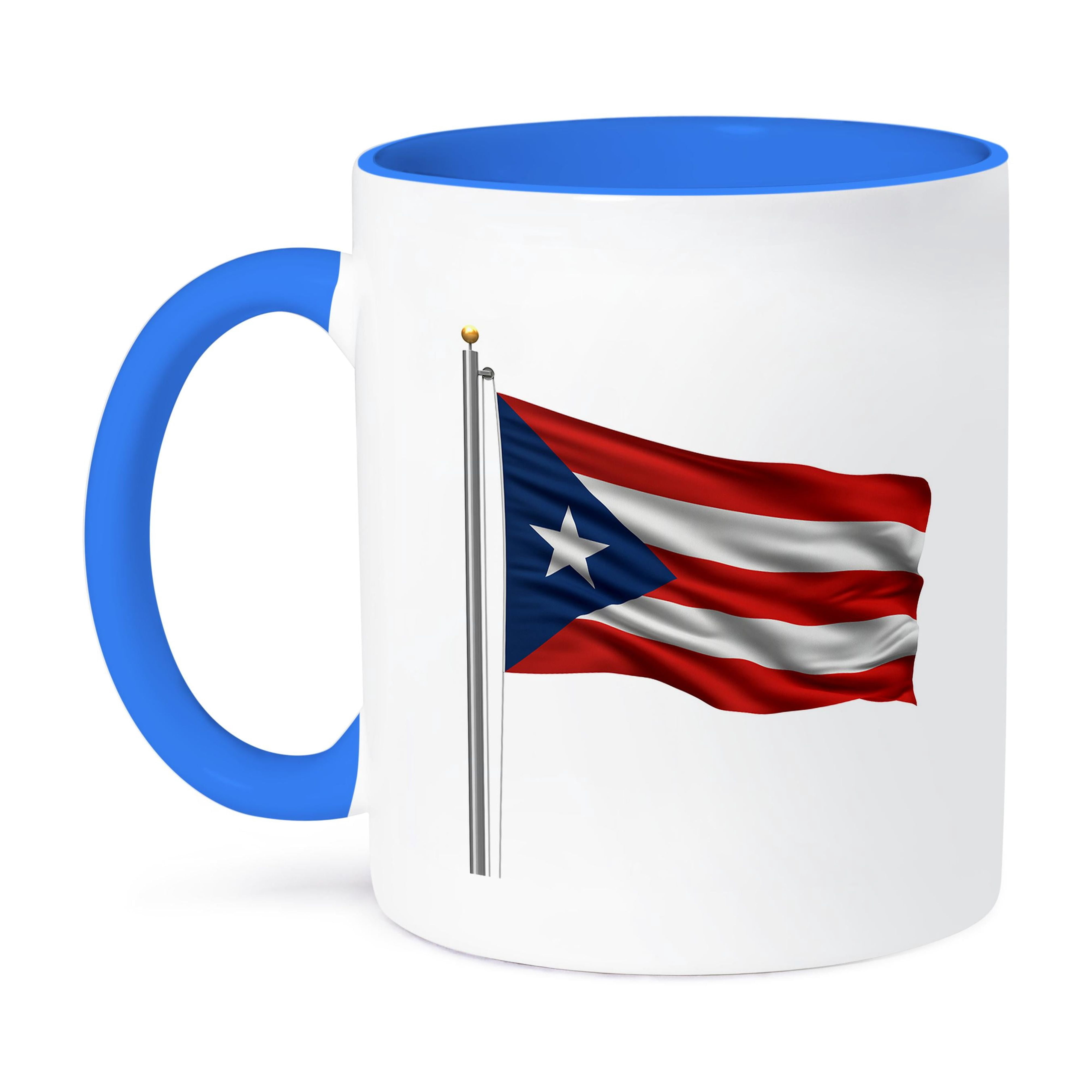 3dRose, Flag of Puerto Rico on a flag pole over white Rican, 11oz Two ...