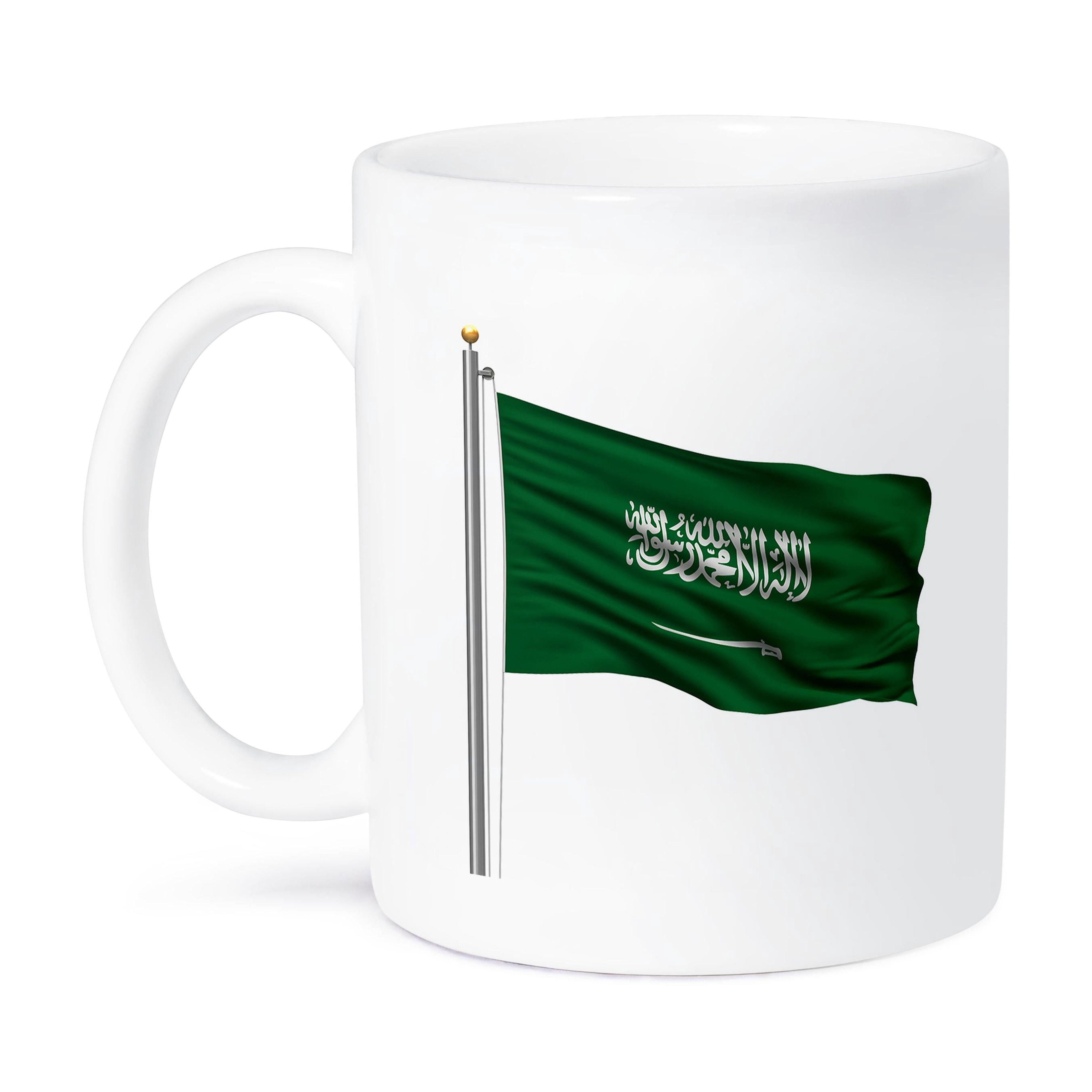 Flag Of Saudi Arabia On A Flag Pole Over White Arabian, 15oz Mug ...