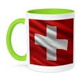 3dRose, Flag of Switzerland waving in the wind, 15oz Two-Tone Green Mug ...