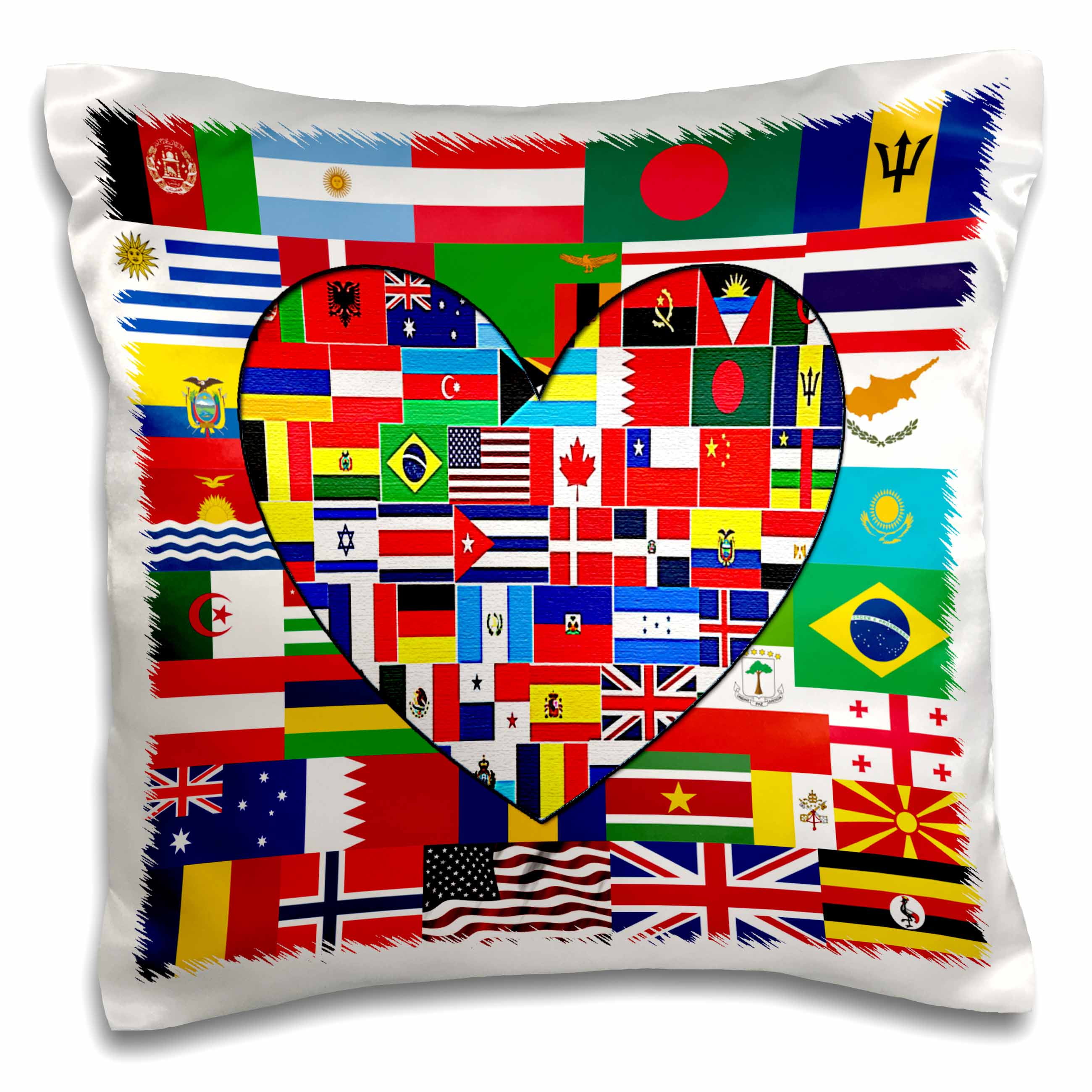 3drose, Flags of the World Background with Textured Heart Design, 16x16 ...