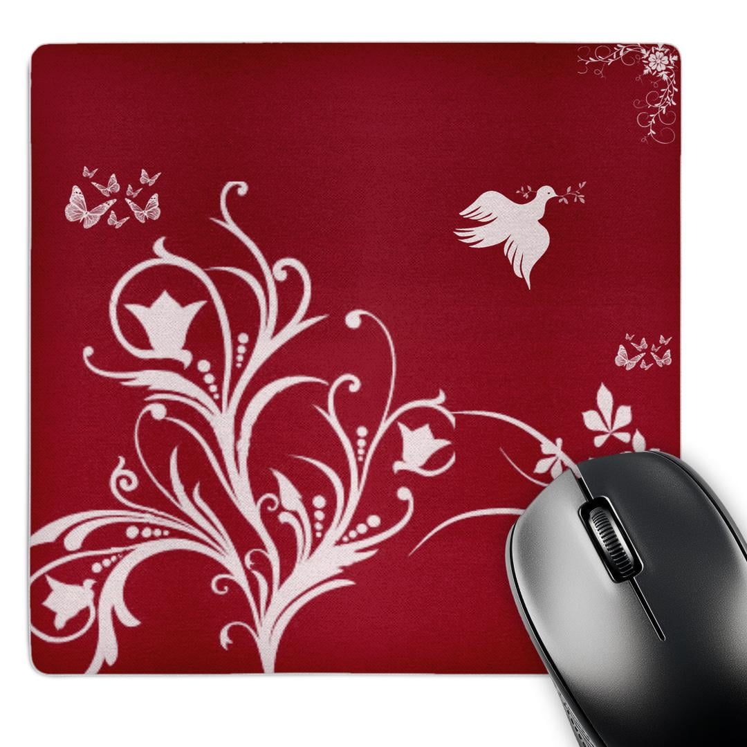 3dRose, Floral pattern in white on a red background with dove and ...