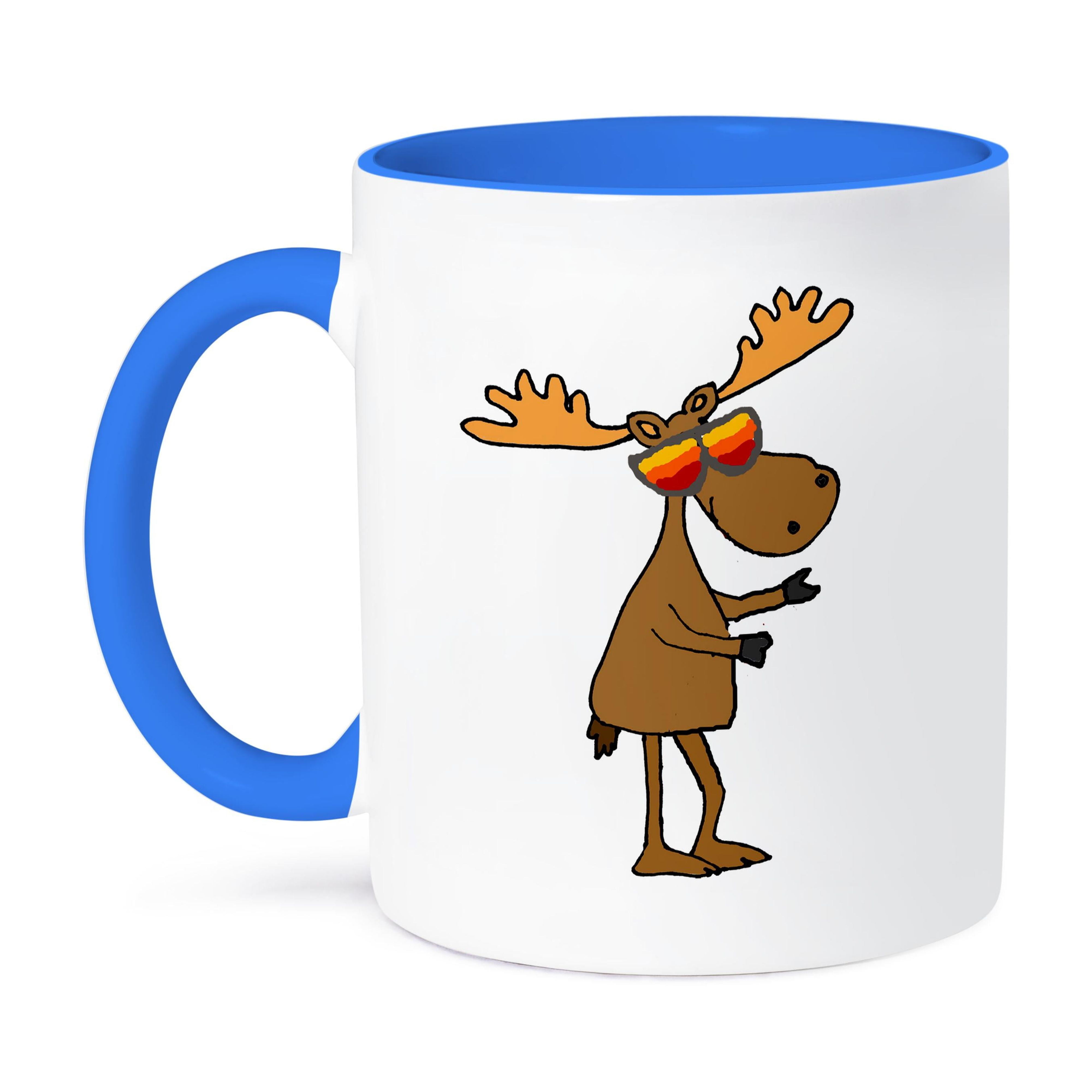 3dRose, Fun Cool Moose wearing Sunglasses Cartoon, 11oz Two-Tone Blue ...