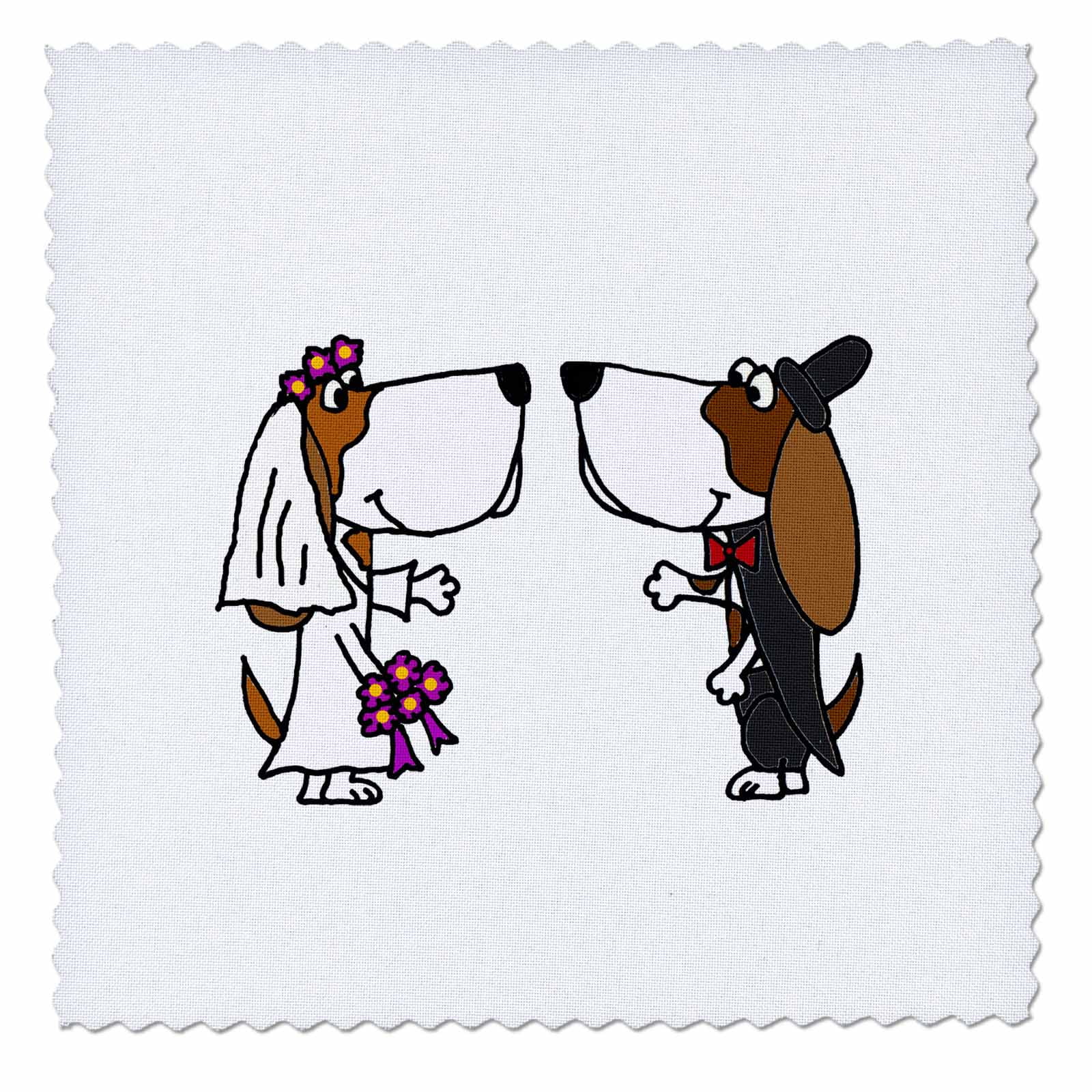 3dRose, Funny Basset Hound Dogs Bride and Groom Wedding Cartoon, 12x12 ...