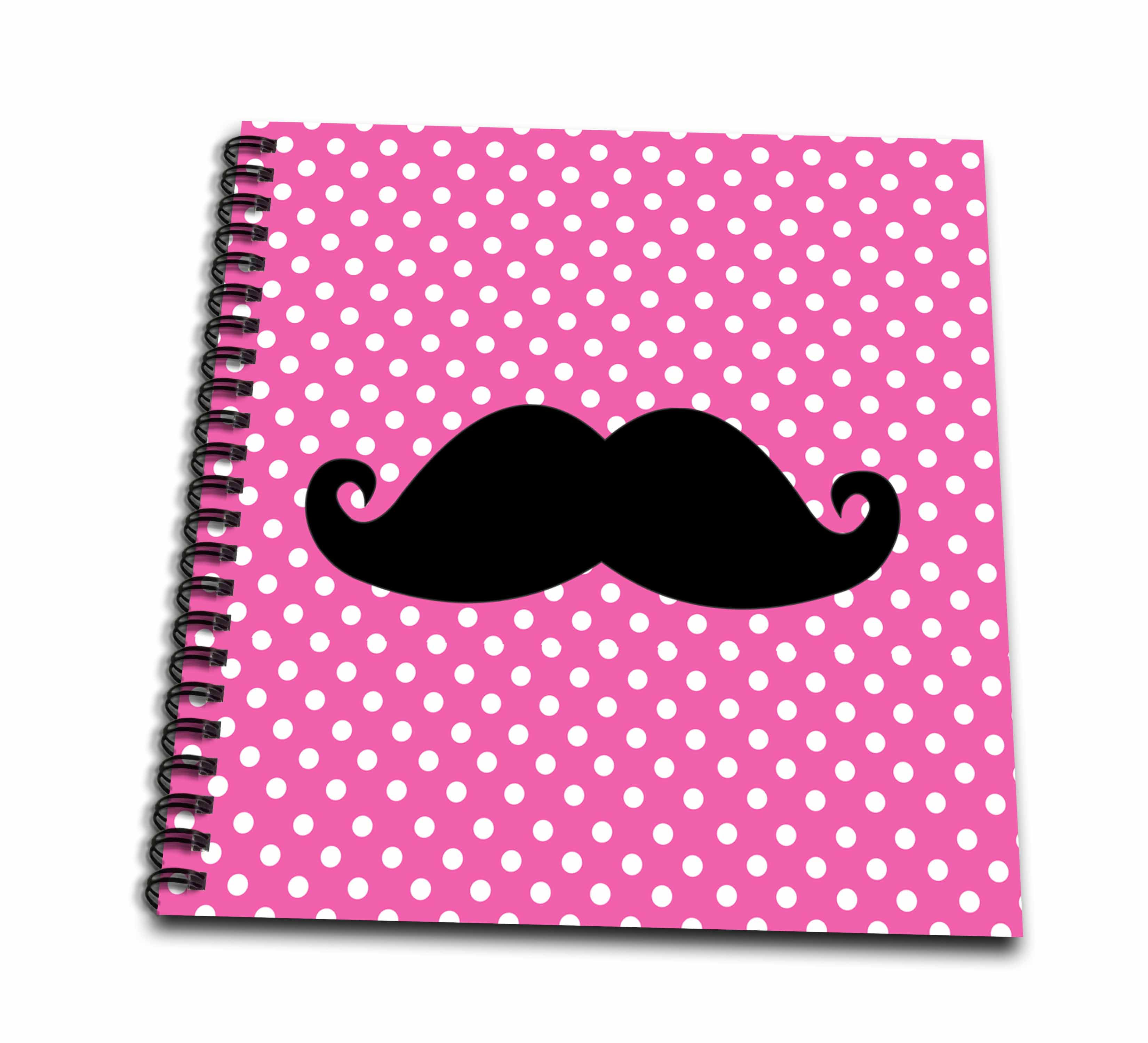 3dRose, Funny Black Mustache on Pink Polka Dots, Drawing Book 8 x 8 ...