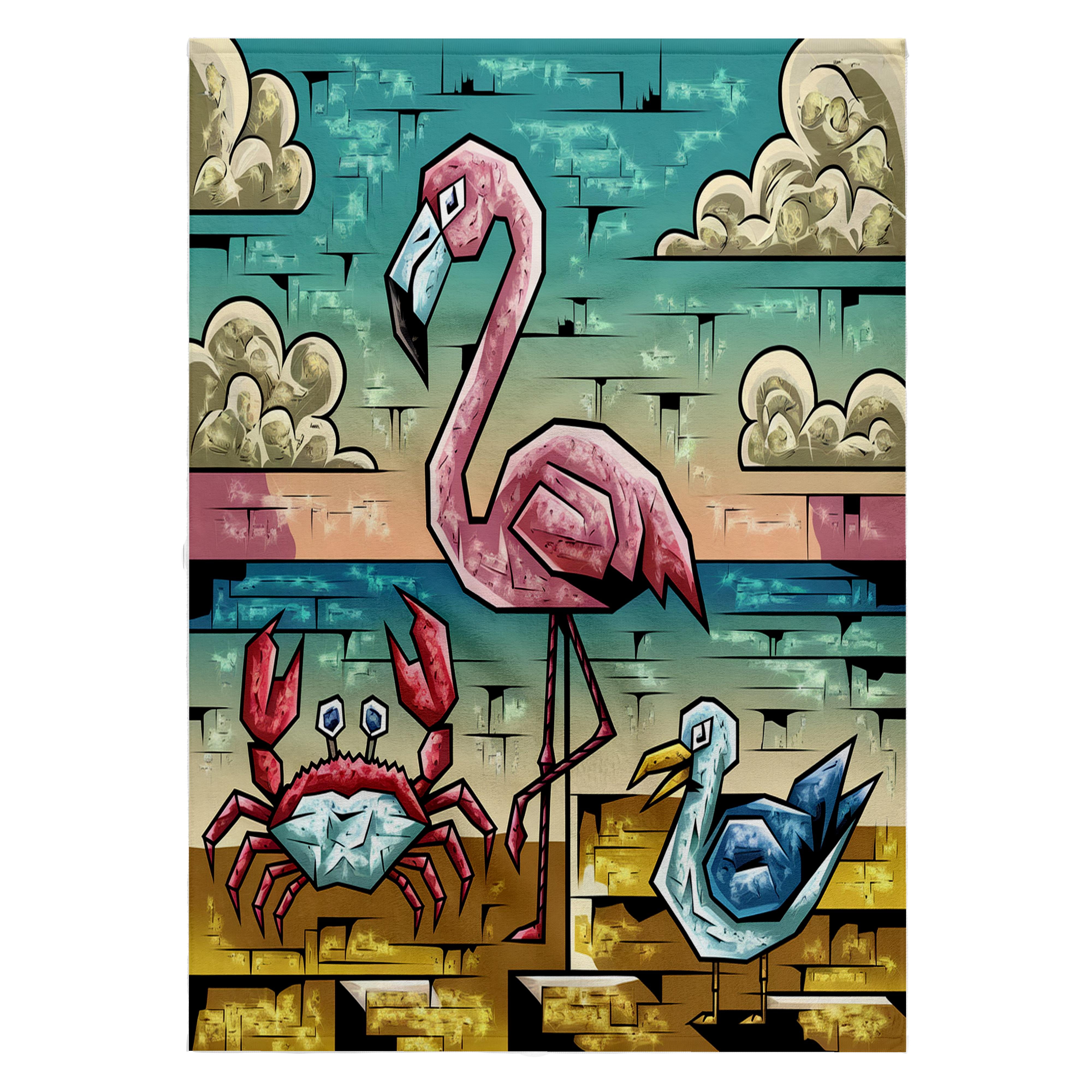 3dRose, Funny Cool Colorful Pink Flamingo and Crab and Seagull Beach ...