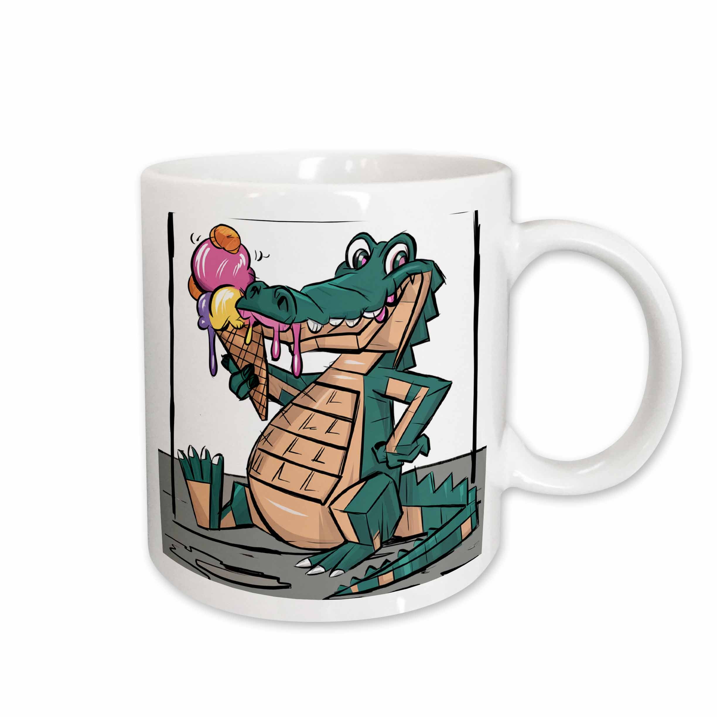 3drose, Funny Cute Cool Alligator Eating Ice Cream Cone Beach Abstract ...