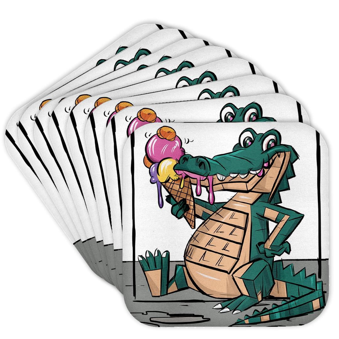 3drose, Funny Cute Cool Alligator Eating Ice Cream Cone Beach Abstract ...