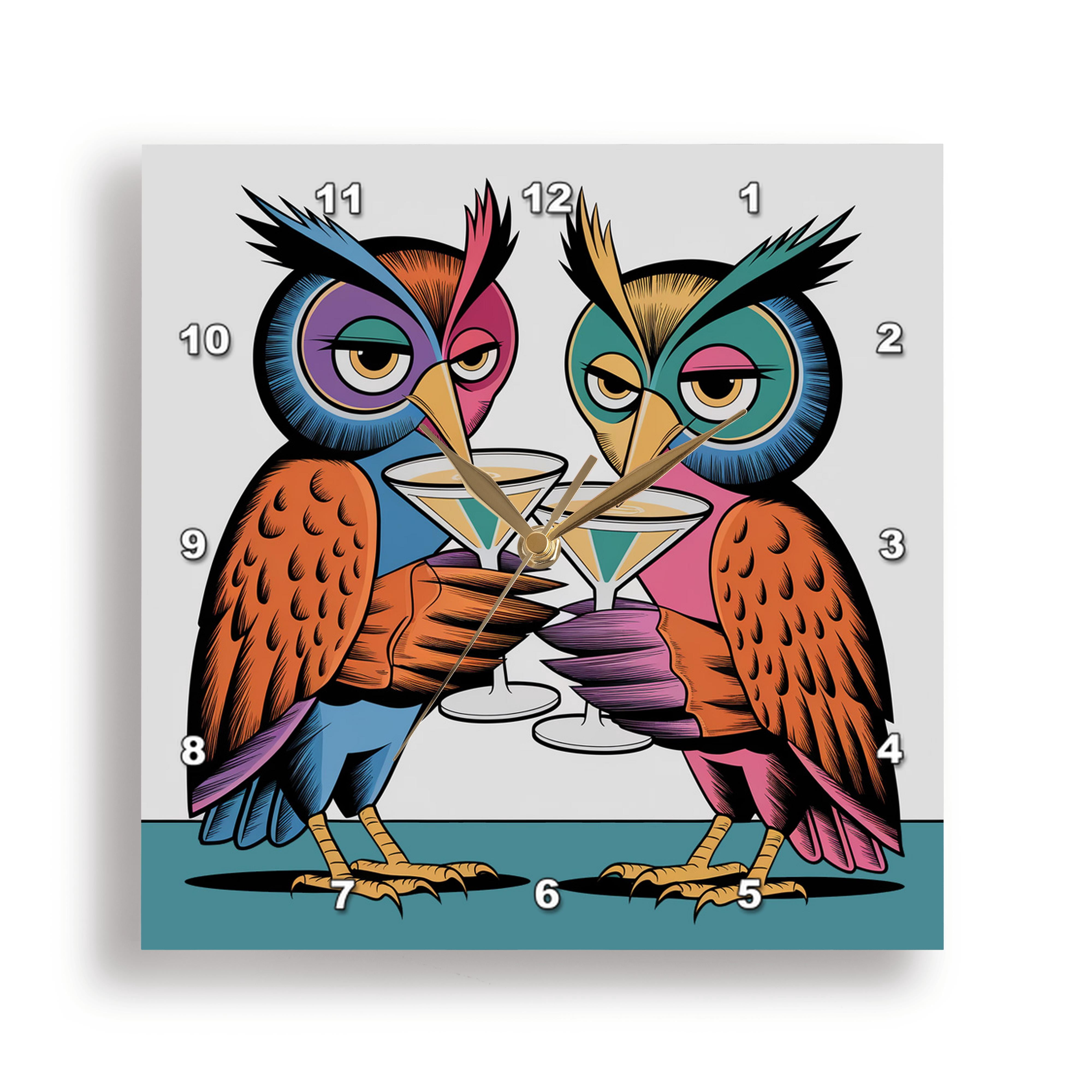 3dRose, Funny Cute Cool Colorful Owl Birds Drinking Martinis Abstract ...