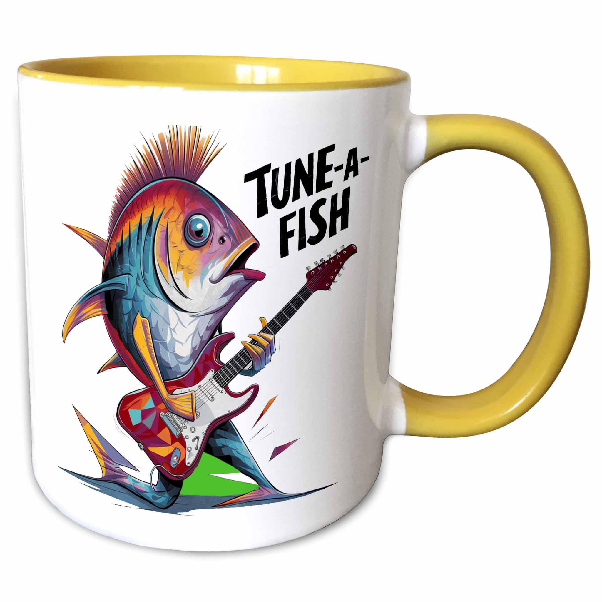 3drose, Funny Cute Cool Tunafish Playing Electric Guitar Music Pun Abstract, 11oz Two-tone ...