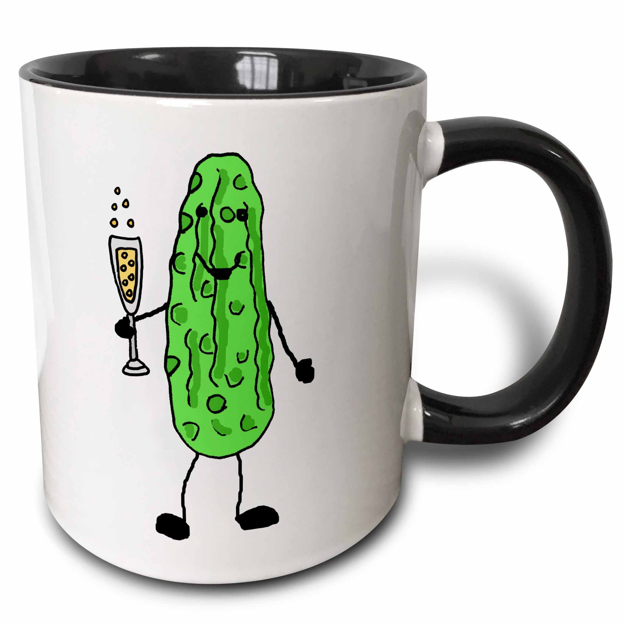 3drose, Funny Cute Dill Pickle Drinking Champagne Cartoon, 11oz Two ...