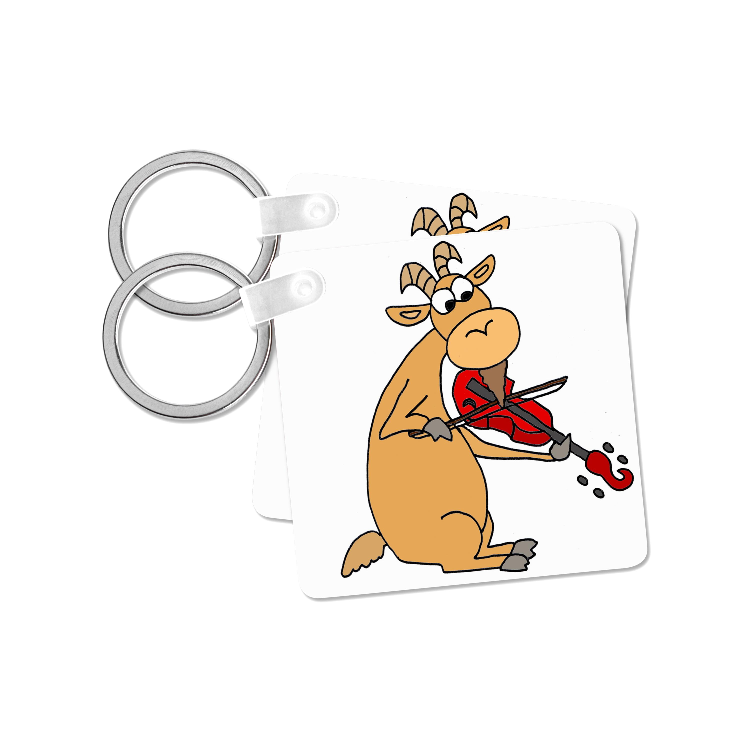 3dRose, Funny Cute Goat Playing the Fiddle or Violin, set of 2 Key ...
