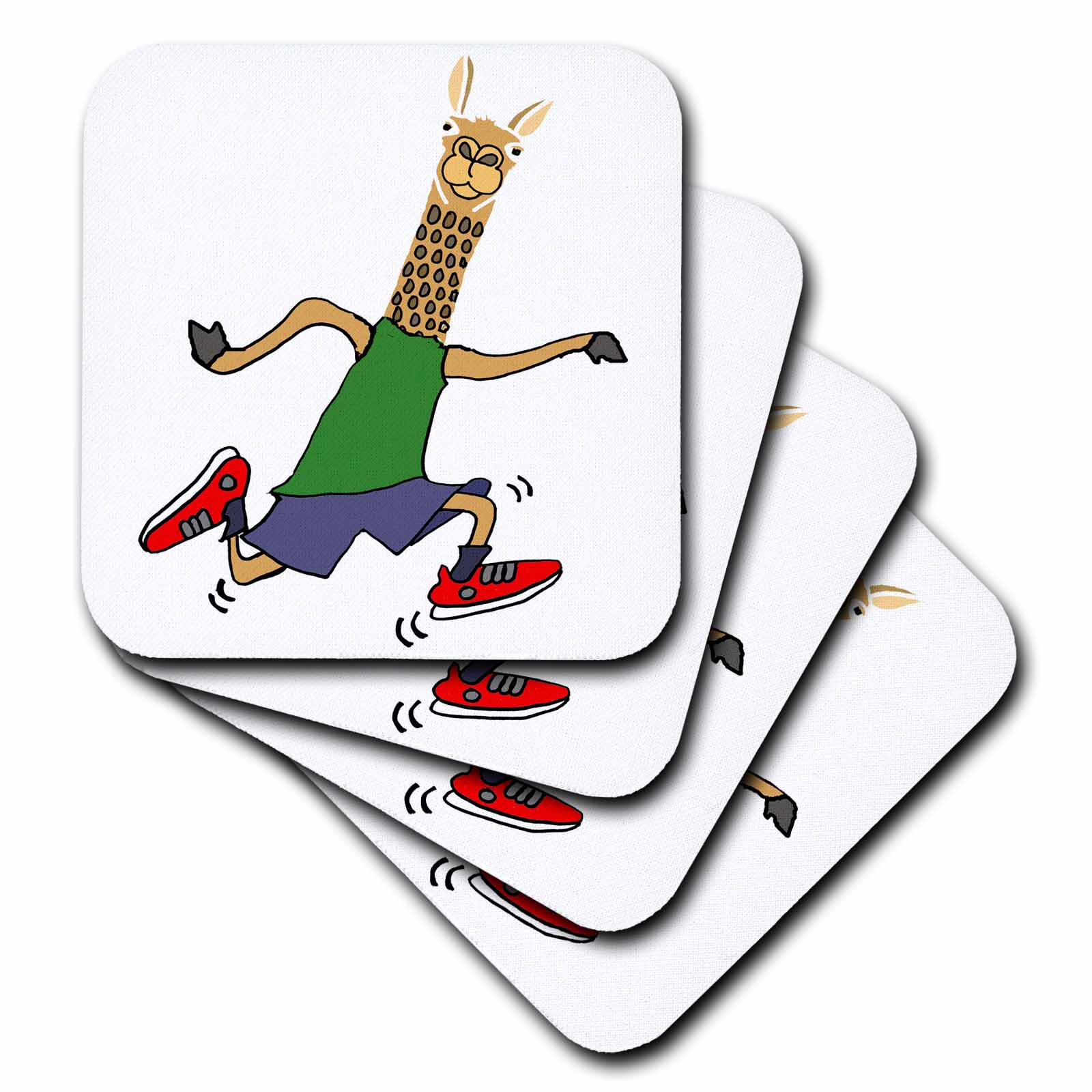 3dRose Funny Cute Llama Running or Jogging Cartoon - Soft Coasters, set ...