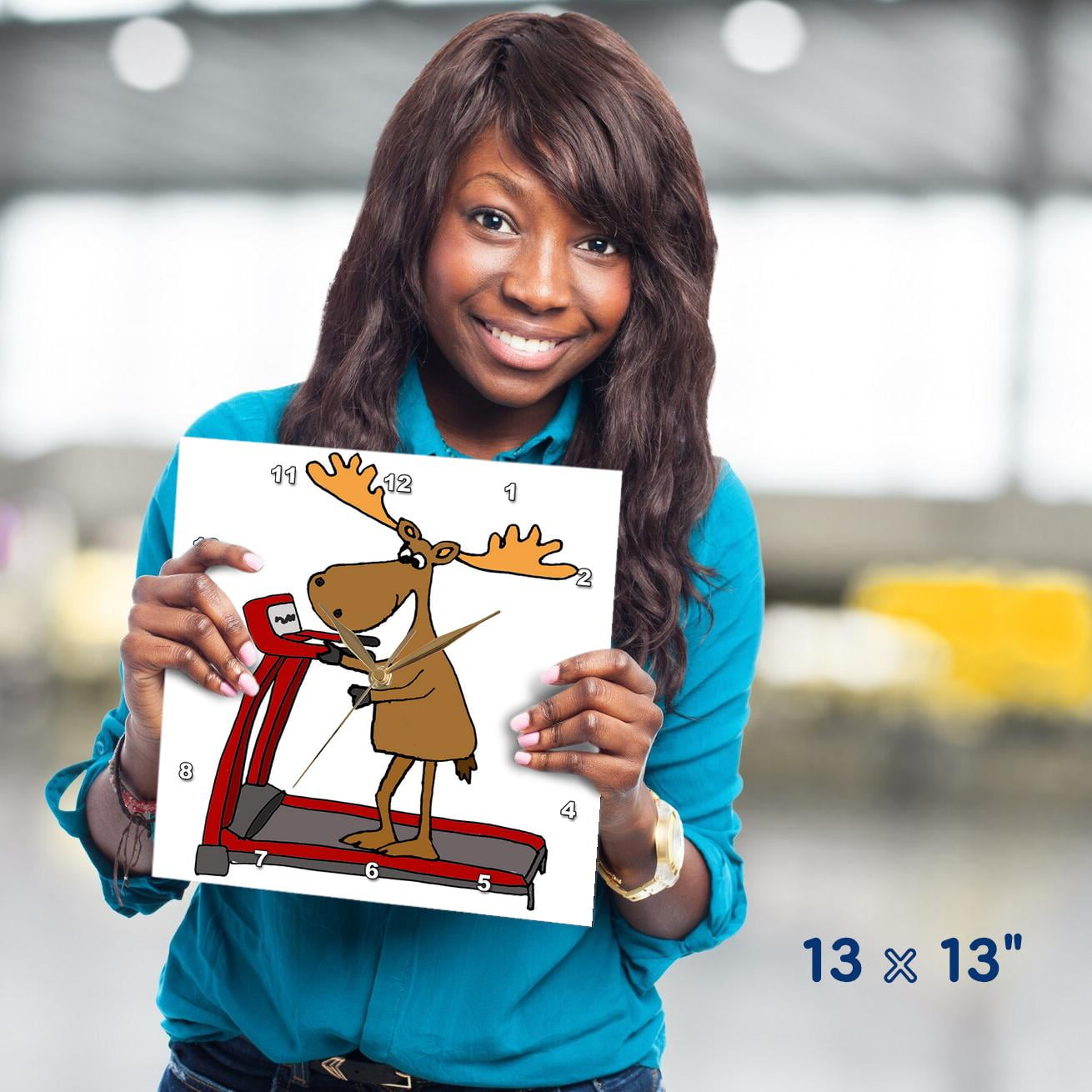 3dRose, Funny Cute Moose using Treadmill Exercise Cartoon, 13x13 Wall ...