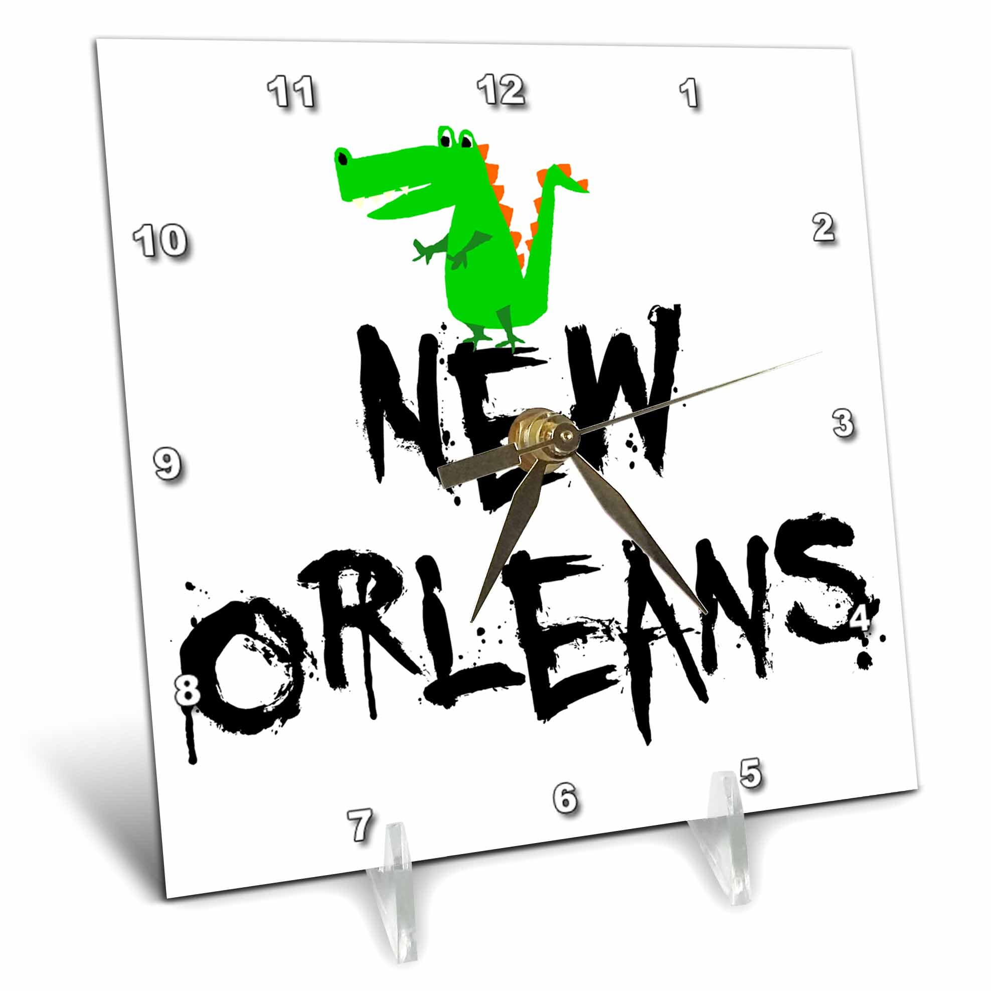 3dRose, Funny Cute New Orleans Alligator Cartoon, 6x6 Desk Clock ...