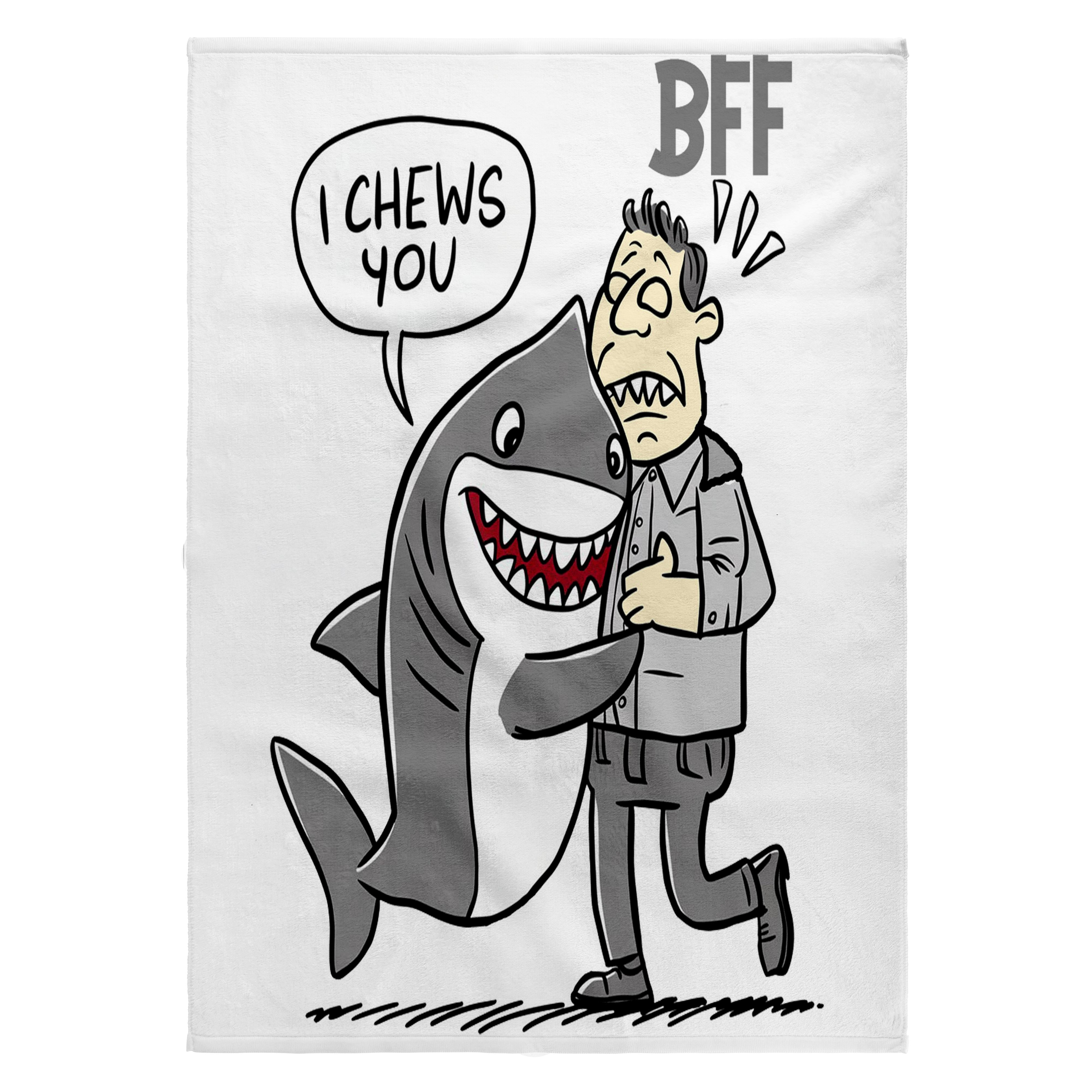 3dRose, Funny Cute Shark Hugging Nervous Man I Chews You BFF Pun, 22x30 ...